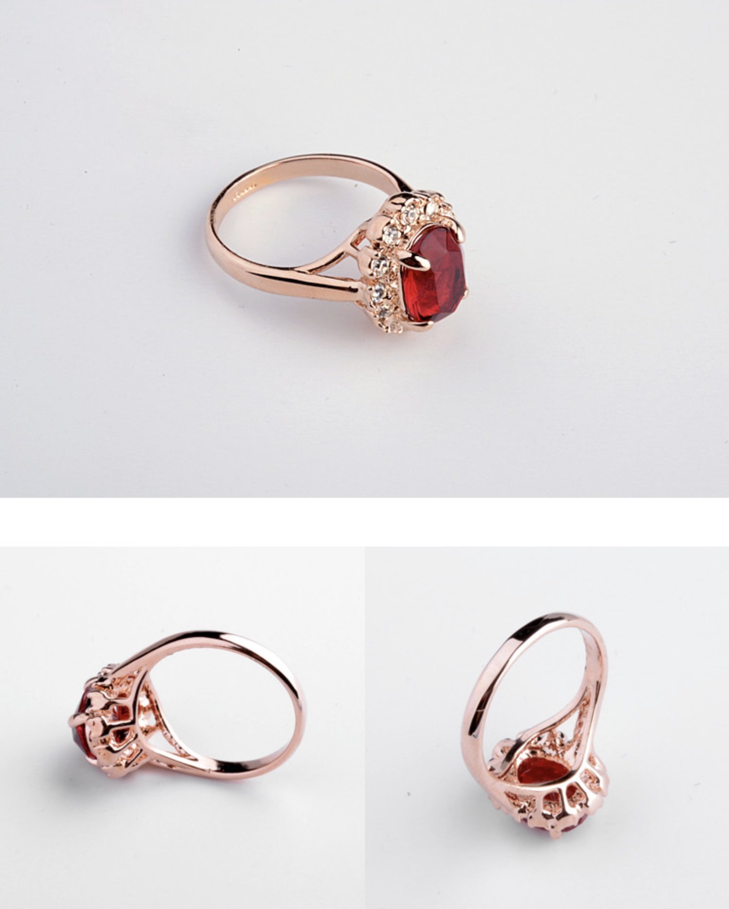 Rose Gold Plated Oval Shaped Ring with Ruby Red Swarovski element Crystal and Clear Round Shaped Cubic Zirconia Fashion Jewelry for Women (8)
