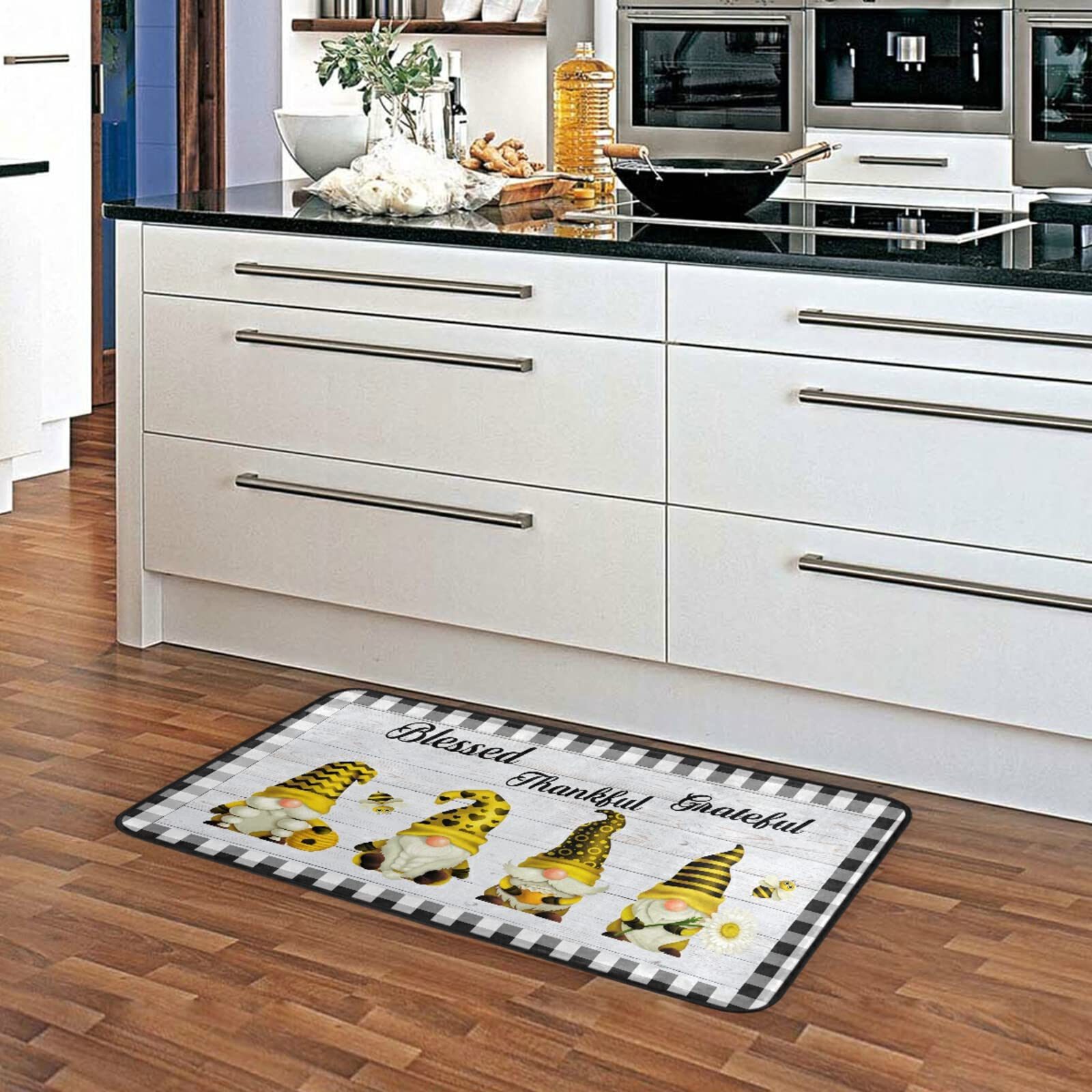 ZOEO Gnomes Kitchen Rugs Farmhousee Spring Bee Bedroom Mat Memory Foam Decorative Shower Runner Absorbent Non Slip for Home Hotel Door Soft Washable 39 x 20 Inch