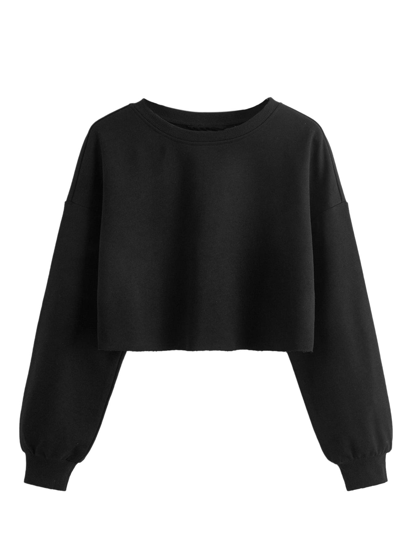 SweatyRocks Women's Casual Long Sleeve Raw Hem Pullover Crop Tops Sweatshirts Black M