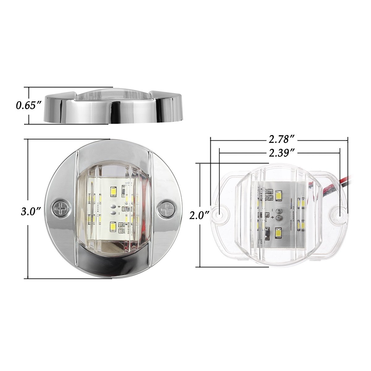 Partsam 2pcs 3" inch Round Navigation Lights Chrome Boat Marine Clear Lens Blue LED Transom Mount Stern Anchor Lamps, Courtesy/Deck/Night Fishing/Light, 12V Surface Mount, IP67 Waterproof (Pack of 2)
