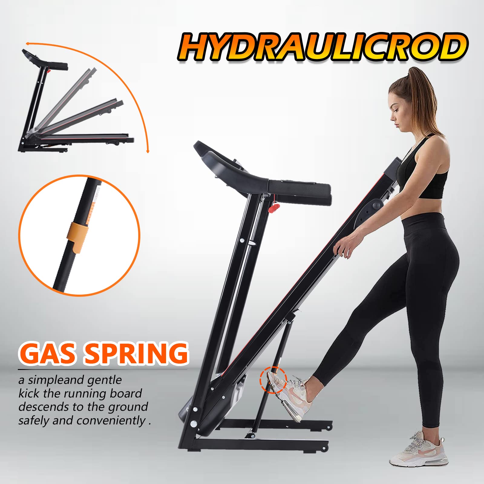 Treadmill, Home Folding Treadmill for Home Workout, 5" LCD Screen, Shock-Absorbent Running Deck, Device Holder - 265 LB Capacity (Steel)
