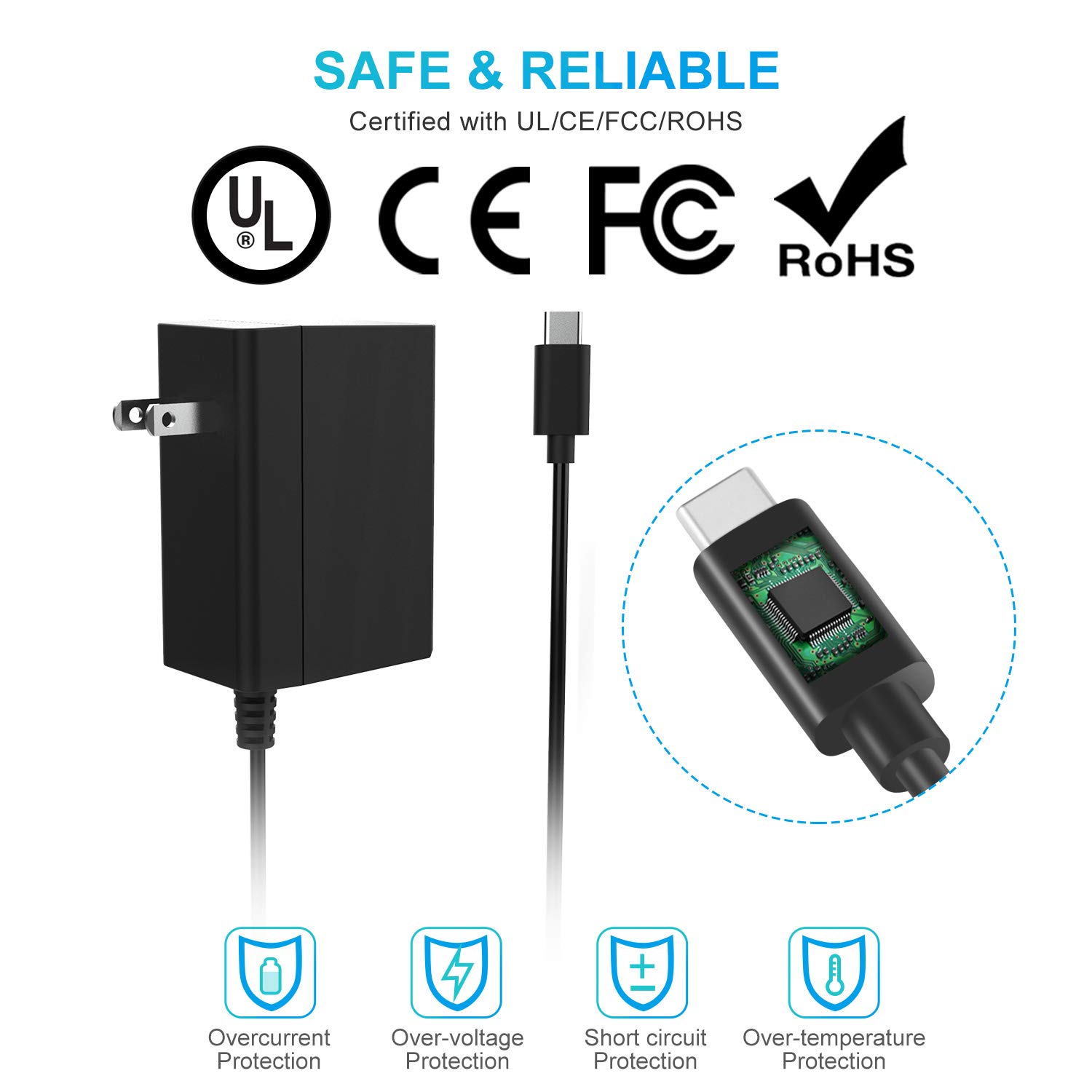 Switch Charger for NS Switch/Switch OLED/Switch Lite, innoAura Type-C AC Adapter Charger, Support TV Mode and Charging Dock, Supply 15V 2.6A Fast Charging (Black)