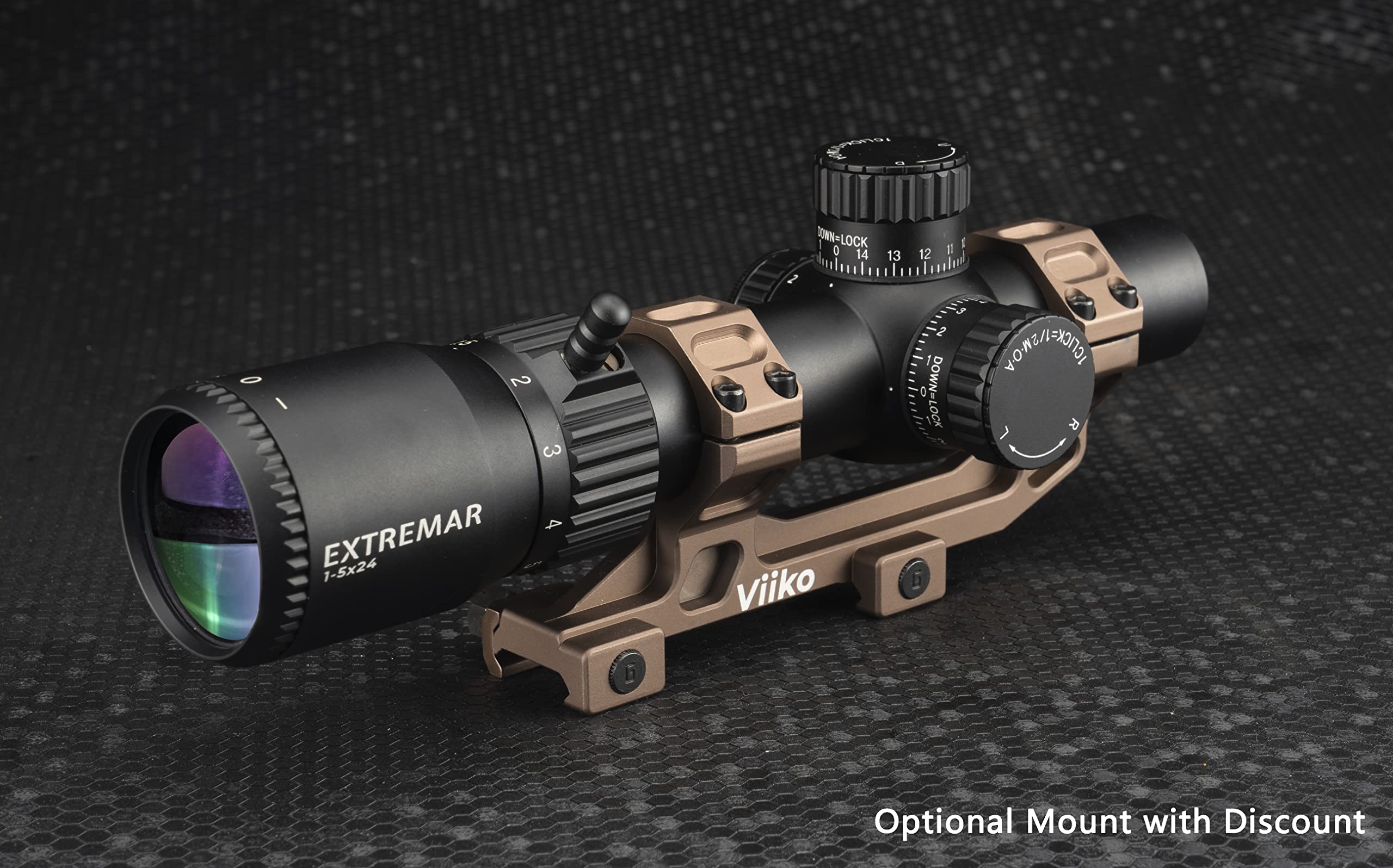 Viiko Extremar 1-5x24 Rifle Scope LPVO Taitical Mildot Reticle Wide FOV Flip Lens Cover