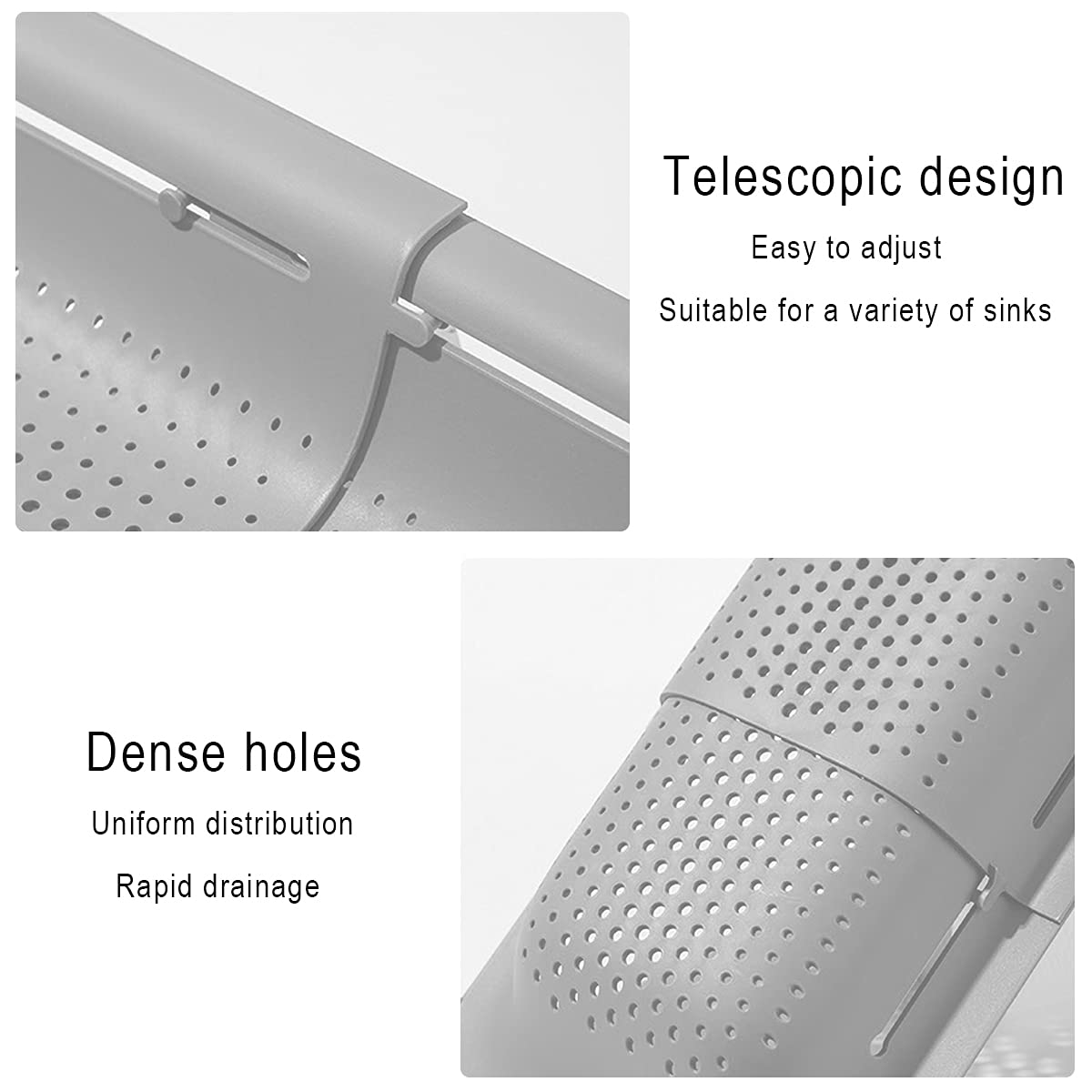 Sink Colanders and Strainers Basket, Kitchen Extendable Sink Strainer Basket, Over the Sink Colander Drain Wash Fruit Vegetable and Dry Dishes (Grey)