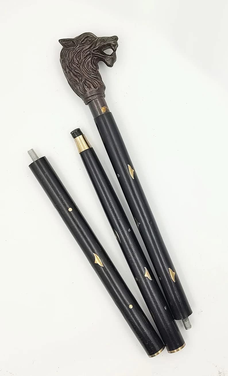 VETERIS Bronze Bear Wood Canes Wooden Cane Walking Cane Wooden Sticks Walking Stick Handmade Cane, Black