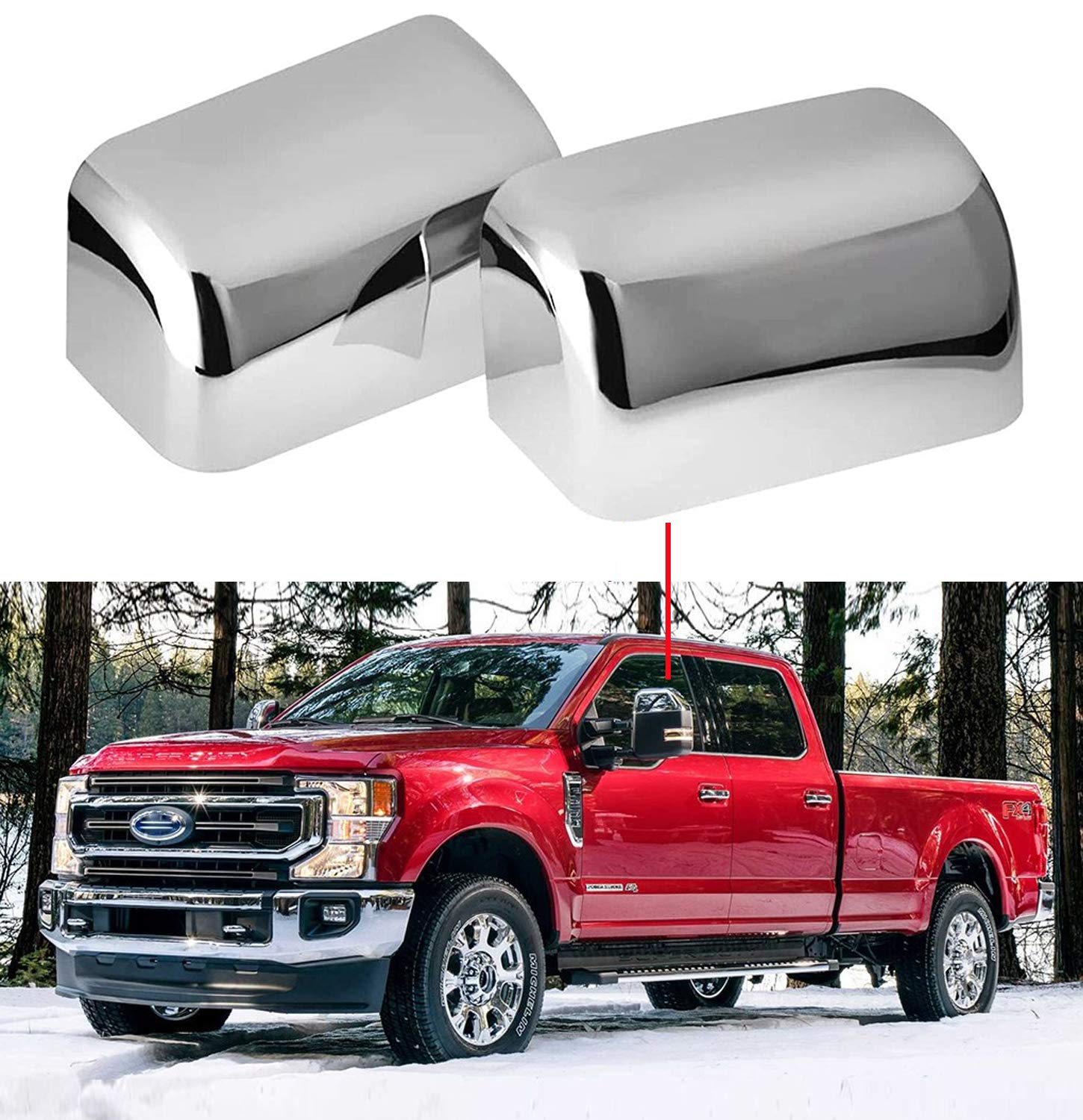PerfecTech Super Duty Chrome Plated Mirror Covers Ultra Durable Top Half for 2008-2016 Ford F250 F350 F450(2 Pcs)