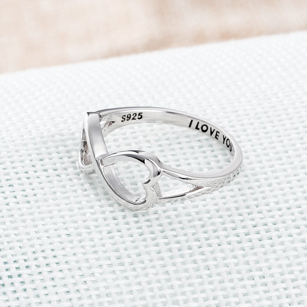 SILBERTALE 925 Sterling Silver Rings for Women Stacking Infinity Knot Double Heart I Love You Heart Promise Rings Stackable Wedding Bands Rings Size 6