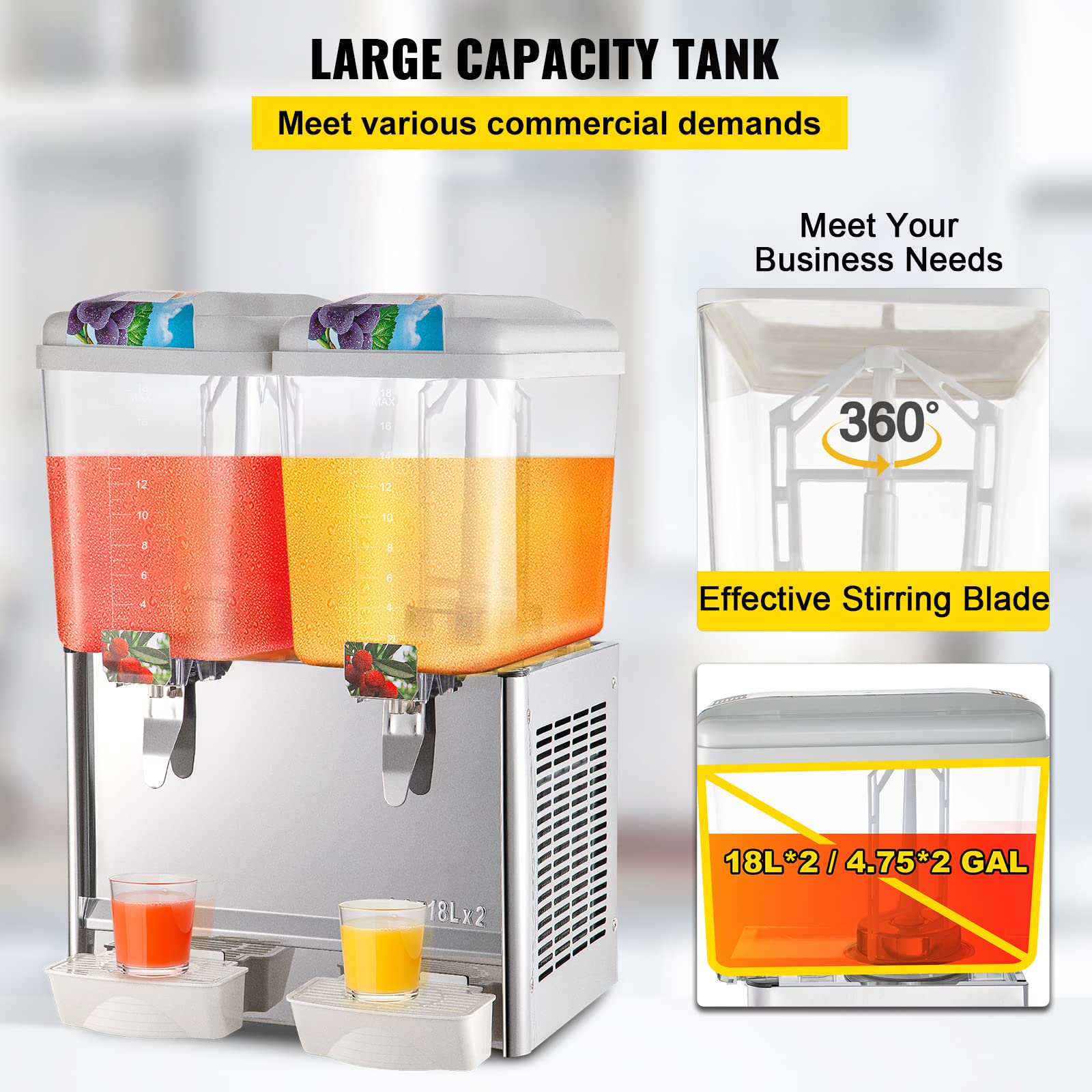 VEVOR Commercial Beverage Dispenser, 9.5 Gallon, Stainless Steel, White