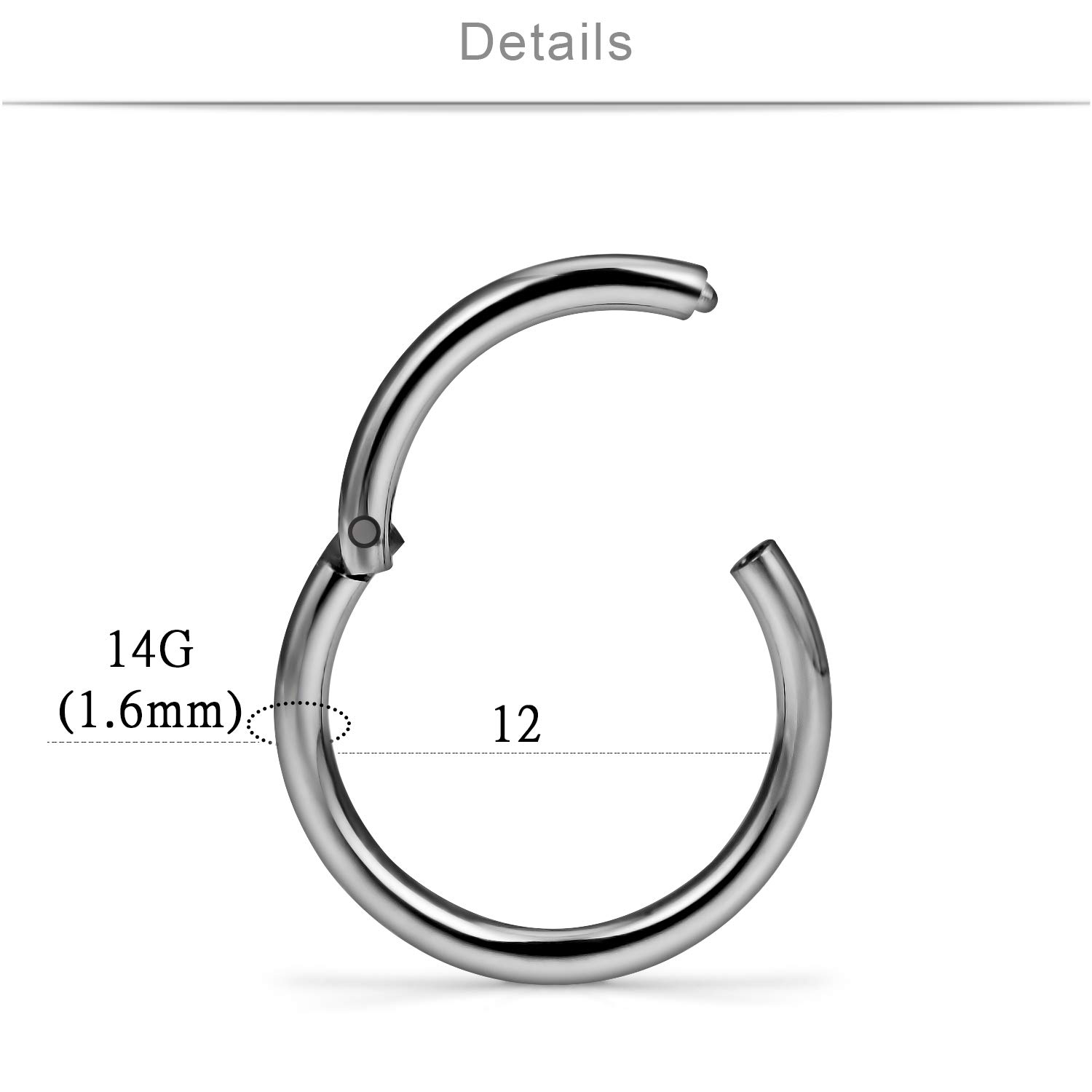 SCERRING 2PCS 14G G23 Titanium Hinged Clicker Segment Septum Nose Lip Ring Hoop Cartilage Tragus Sleeper Earrings Body Piercing Jewelry 12mm