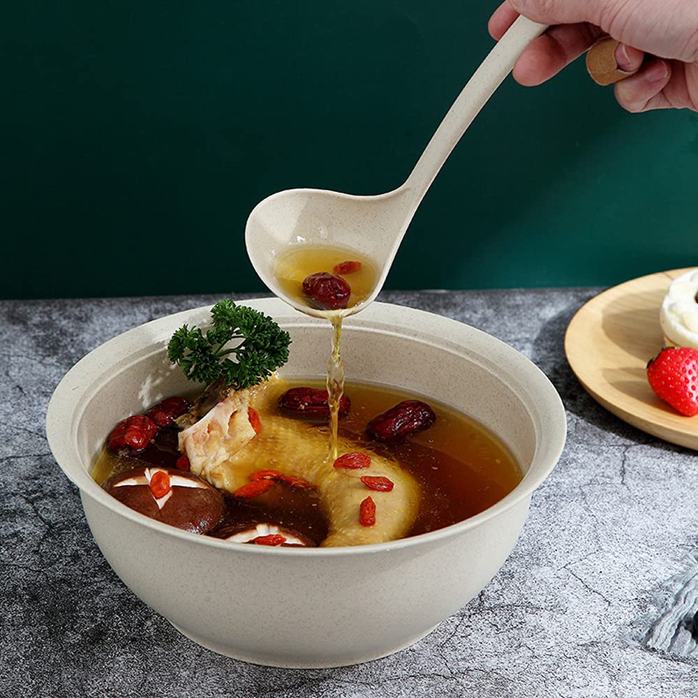 Unbreakable and Lightweight Soup Bowl with Lid and Spoon, 60Oz/1800ml Noodle Bowl Rice Bowl Cereal Bowl Dinner Bowl, Dishwasher Safe (Beige)