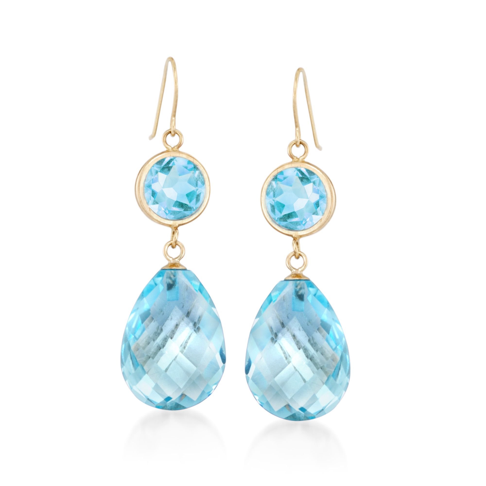 Ross-Simons 22.00 ct. t.w. Blue Topaz Drop Earrings in 14kt Yellow Gold