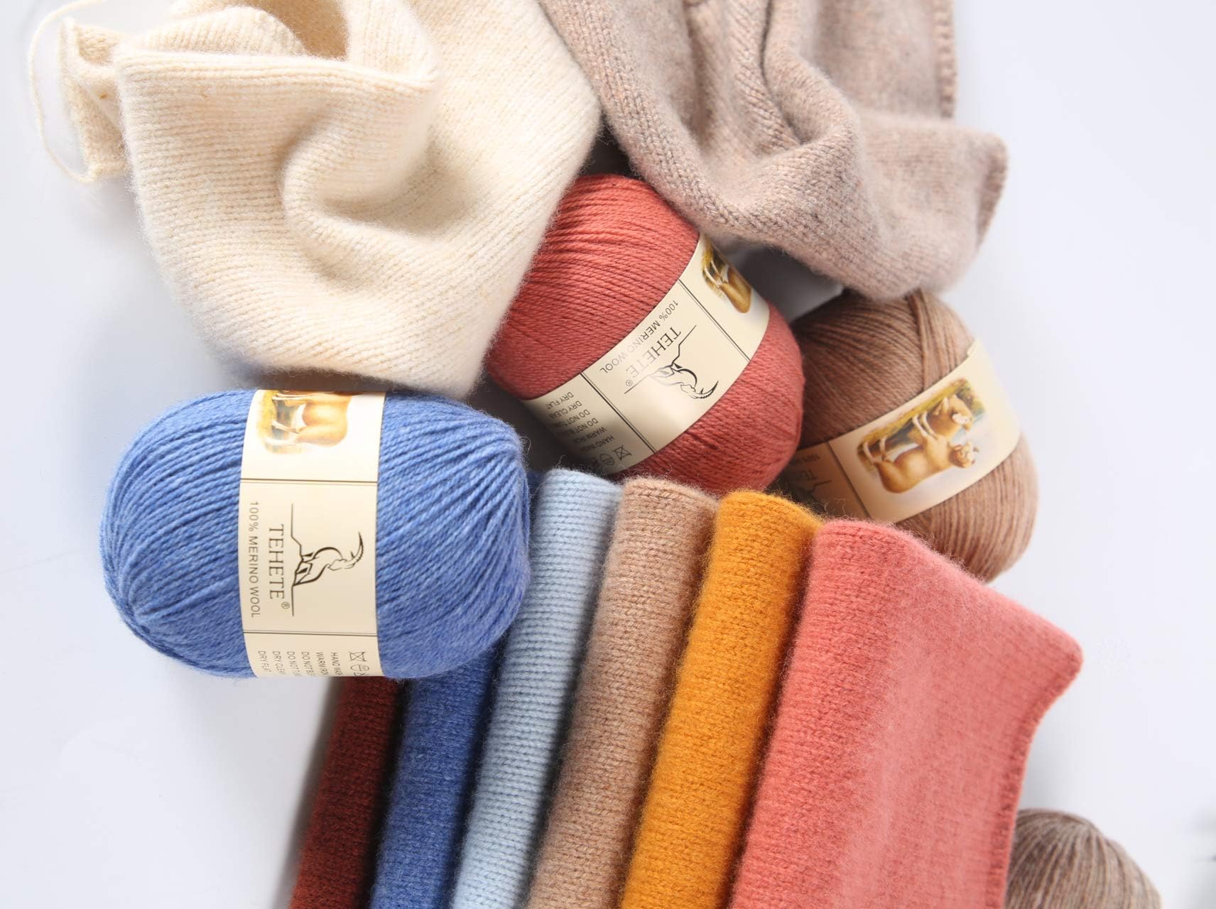 TEHETE 100% Merino Wool Yarn for Knitting 3-Ply Luxury Warm Soft Lightweight Blue Crochet Yarn (Ginger)