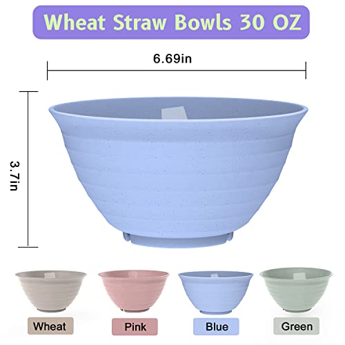 Unbreakable Cereal Bowls 30 OZ, KepRodp Wheat Straw Bowls Reusable, Eco Friendly, Dishwasher & Microwave Safe, BPA Free, Lightweight Bowl for Cereal, Camping, RV, Salad, 4 Pack
