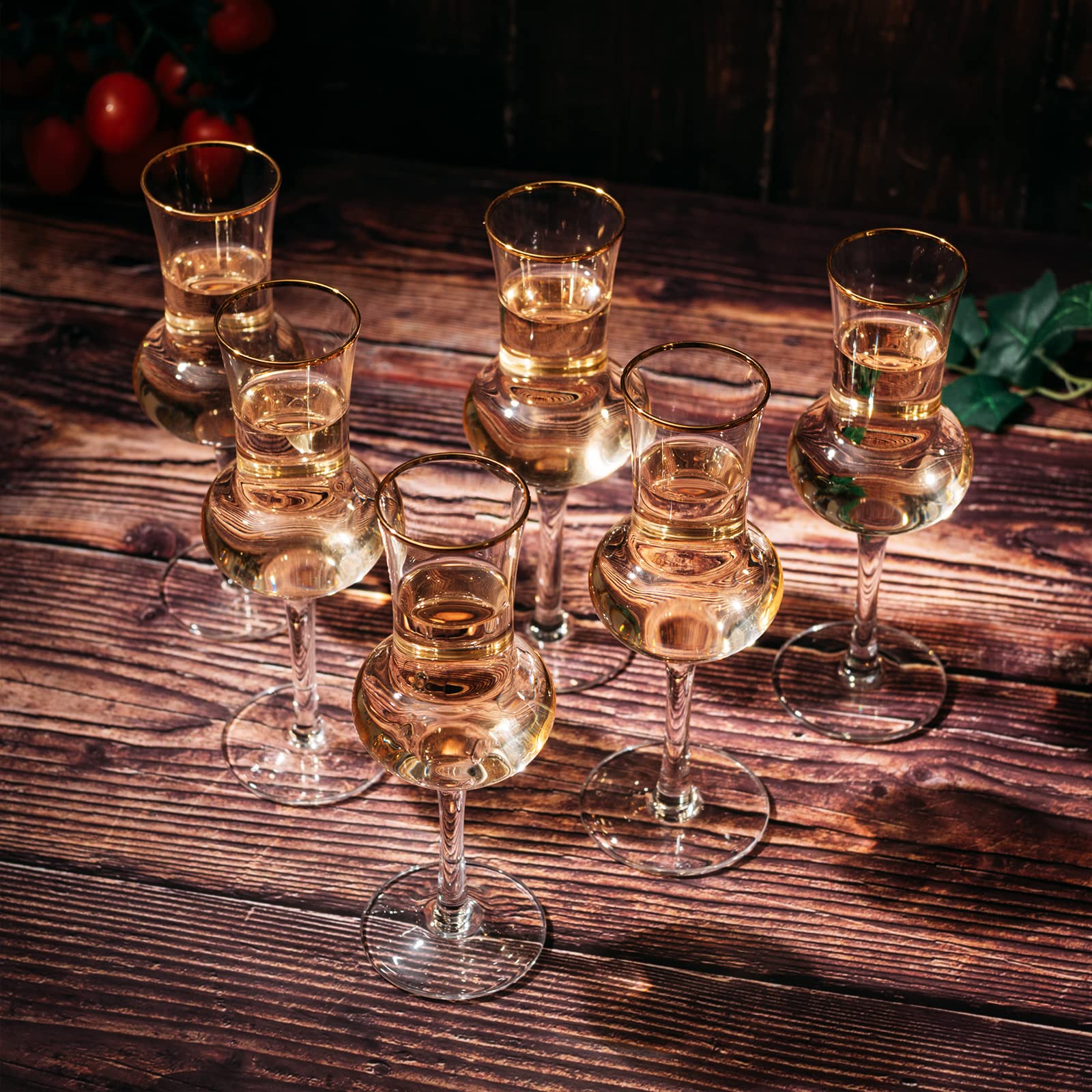 The Wine Savant Crystal Set of 6 Grappa Glasses 3oz Post Dinner Drinks, Italian Tulip Shape, Tasting Glasses, Perfect For Nosing and Sipping, Glasses for Absinthe, Aperol, Sherry, Aperitif, Scotch