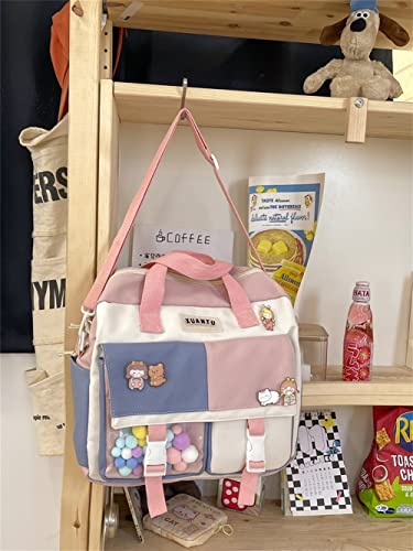 Tote Bag with Accessories Pins for Women Crossbody Shoulder Bag Casual(Pink-64, One Size)