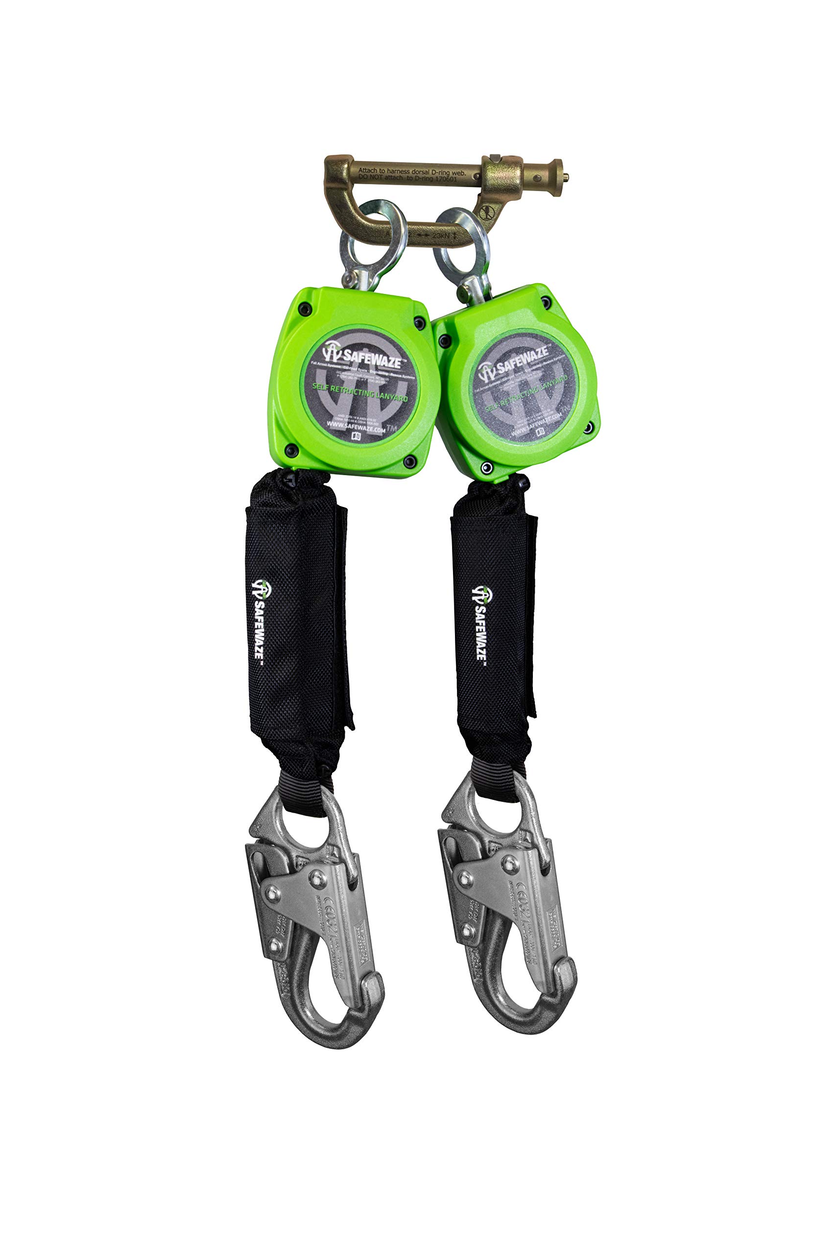 SafeWaze 7 FT Dual Leg Web Retractable Lifeline with Aluminum Snap Hooks, Steel Carabiner, with Dual Bracket, Single Person Fall Protection Device, OSHA/ANSI Compliant (018-5021)