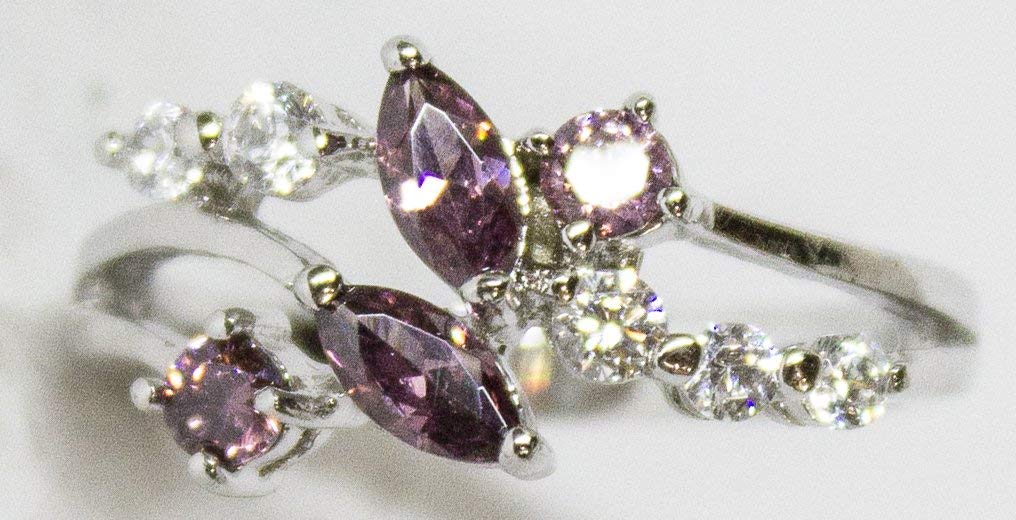 RS Covenant Women's Rhodium Plated Dress Ring Pink Marquise CZ Leaf Pattern 103 (8)
