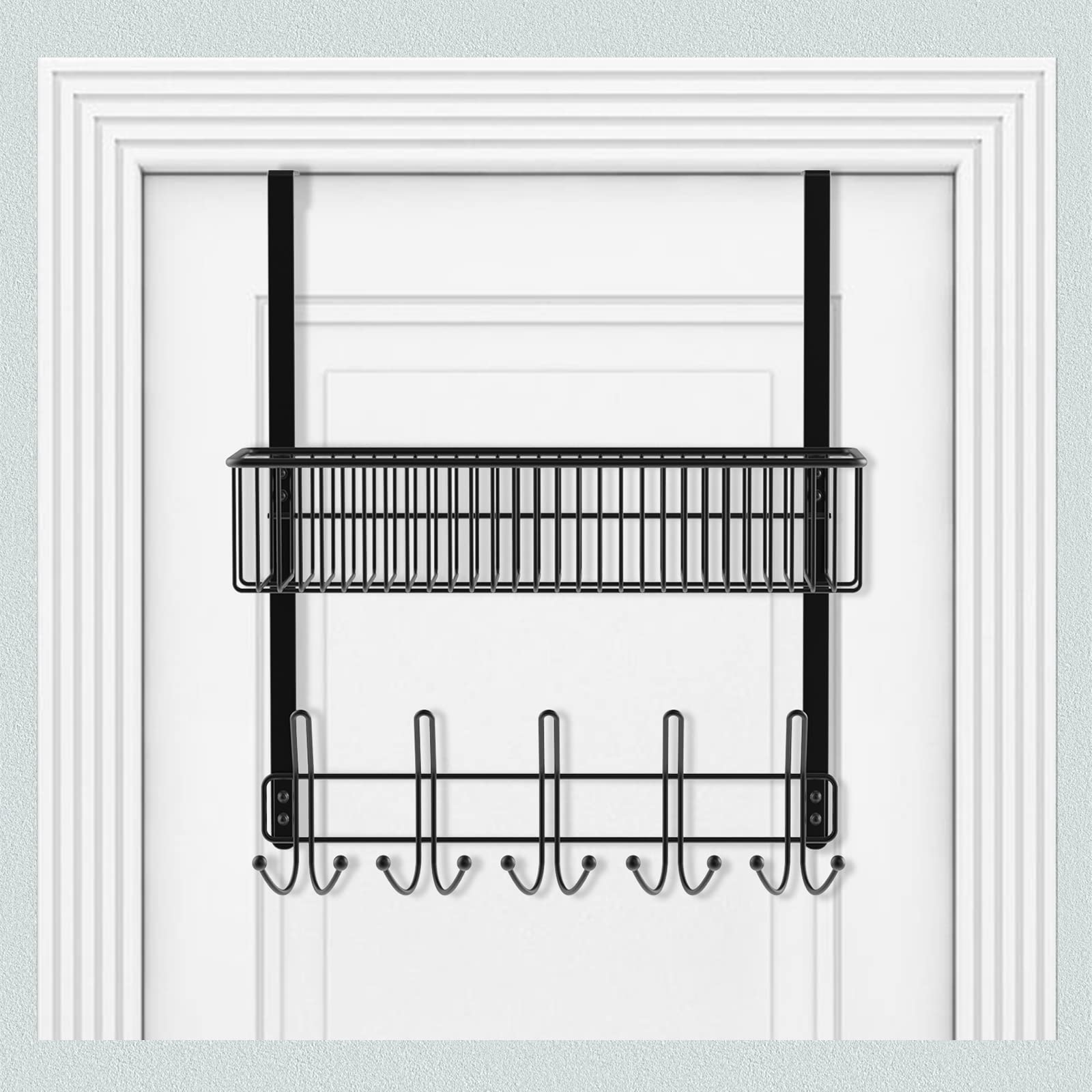 REFLYING Over The Door Hook Hanger 15 Shelf Organizer Hanger Hooks with Mesh Basket Storage Rack,Door Hooks for Hanging Coats,Wire Basket for Home Storage Organizer