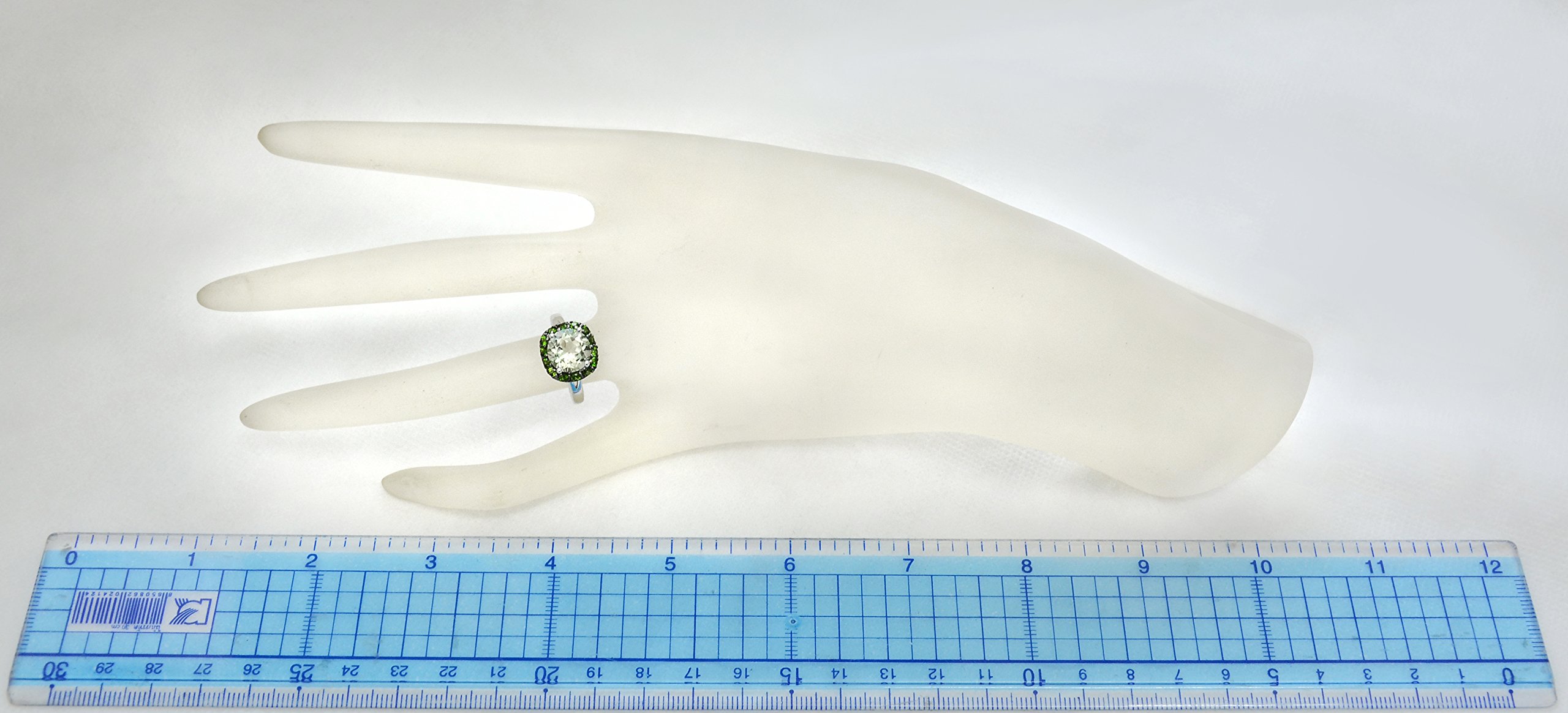 RB Gems Sterling Silver 925 Ring GENUINE GEMS 3.30 Cts, Round 9 mm, RHODIUM-PLATED Finish, Flower Style (8, prasiolite-quartz)