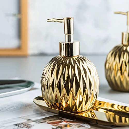 XOUVY Cute Ceramics Soap Dispenser Diamond Design,refillable Liquid Hand Soap Dispenser for Kitchen Bathroom Countertop,3-Piece Set with Tray Kitchen Home Decor (Silver 1Pack)