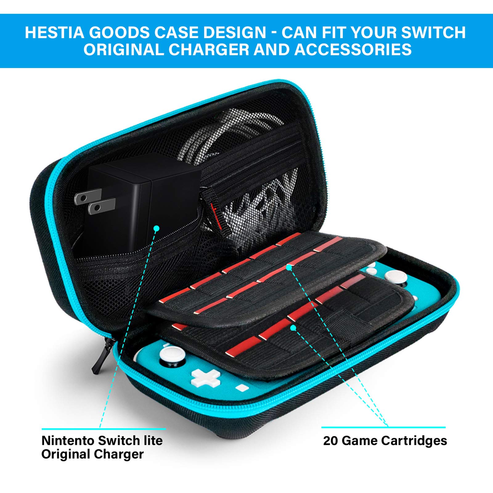 Switch Lite Accessories Bundle kit - Case & Screen Protector Compatible with Nintendo Switch Lite, Table Stand, Games Holder, TPU Grip Case, 6 pcs Cult Cat Thumb-Grip & More (Hestia Goods Gift Pack)