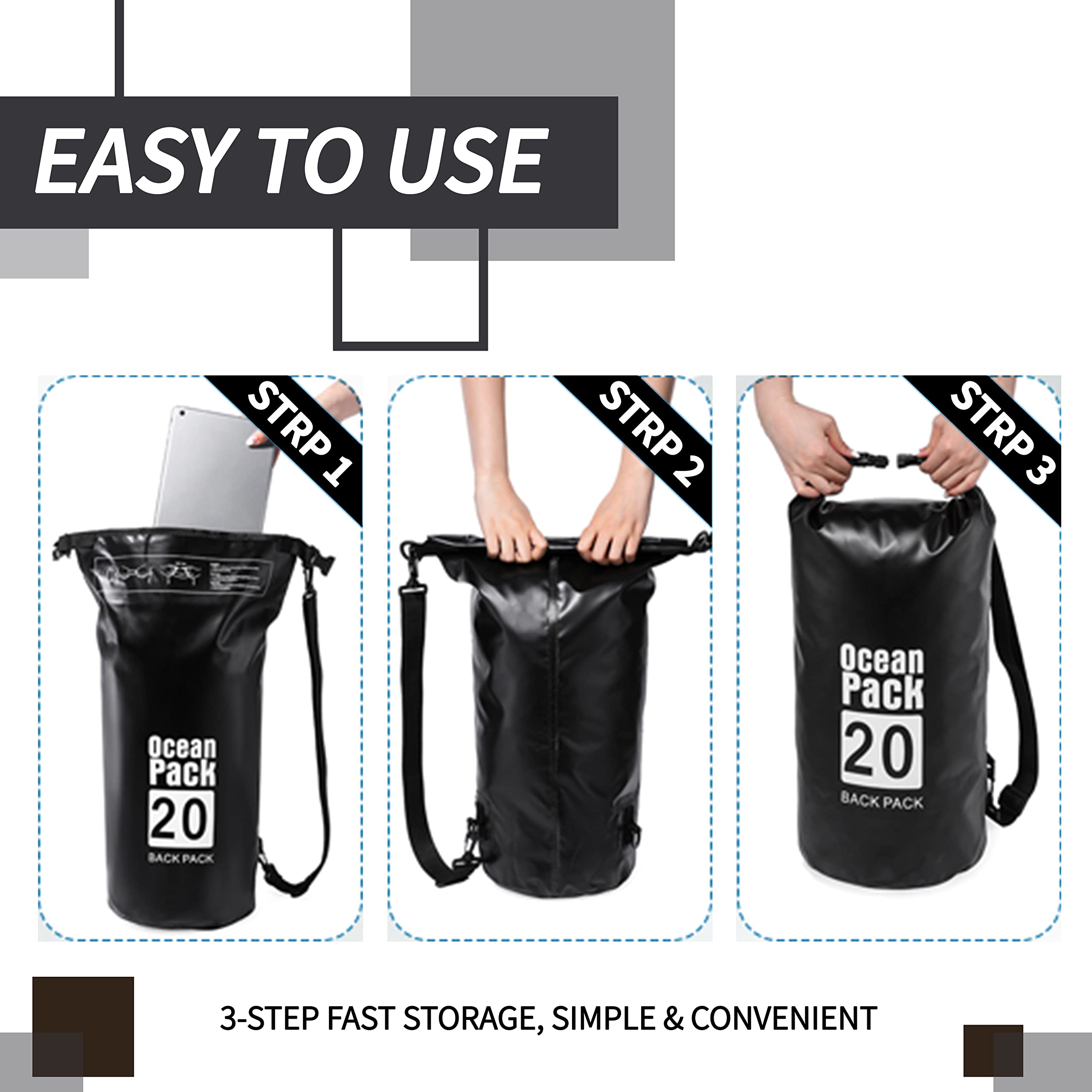 Waterproof Dry Bag with Waterproof Phone Case, 10L/ 20L/ 5L&10L, Roll Top Dry Compression Sack Keeps Gear Dry for Beach, Kayaking, Fishing, Hiking, Rafting,Camping and Boating (Blue, 5L&10L)