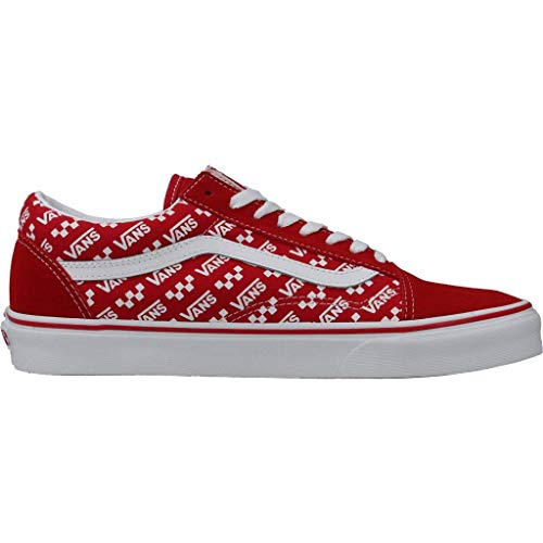 Vans Mens Old Skool Unisex Low Top Sneaker (Old Skool Racing red True White, Numeric_9_Point_5)