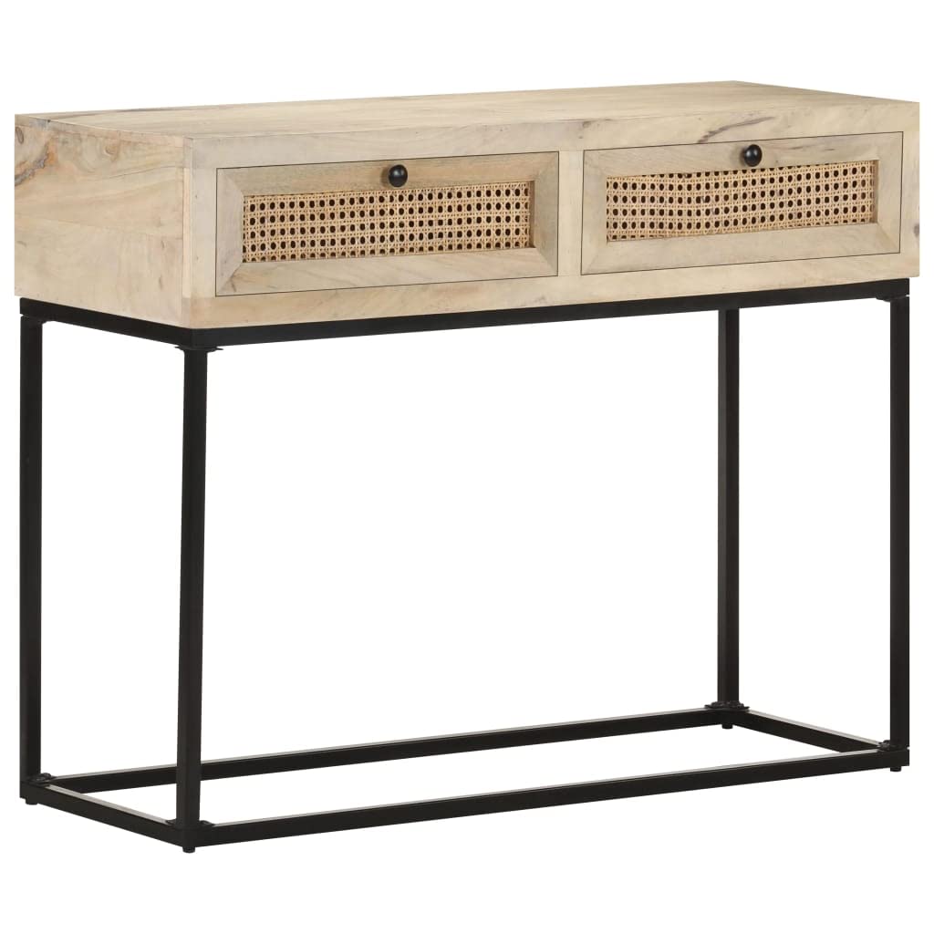 QJBSAVVA Console Table 39.4"x13.8"x29.9" Solid Mango Wood and Natural Cane,Large Space Dresser Entry Tables Narrow end Table Couch Table Suitable for Home, Office, Bedroom, Meeting Room