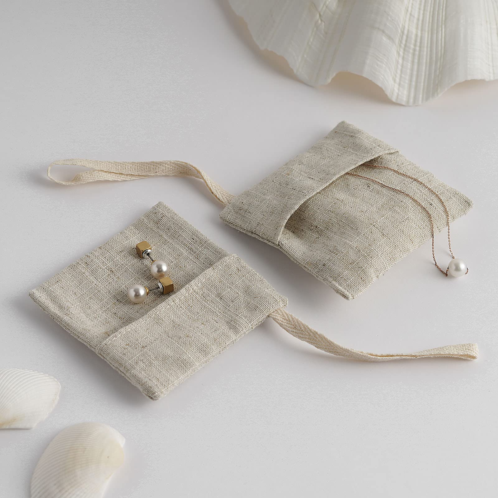 PandaSew 20pcs 8x8cm Linen Drawstring Jewelry Pouch Packaging Bag for Gift Necklace Earrings Rings