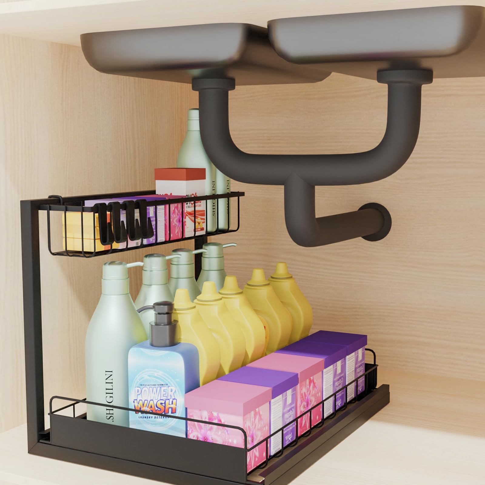 Under Sink Organizers and Storage, Terfik Under Sink Organizer, Pull Out Cabinet Organizer with Sliding Drawer, Multi-Use Under Cabinet Organizer, Under Sink Storage for Bathroom Kitchen Organization