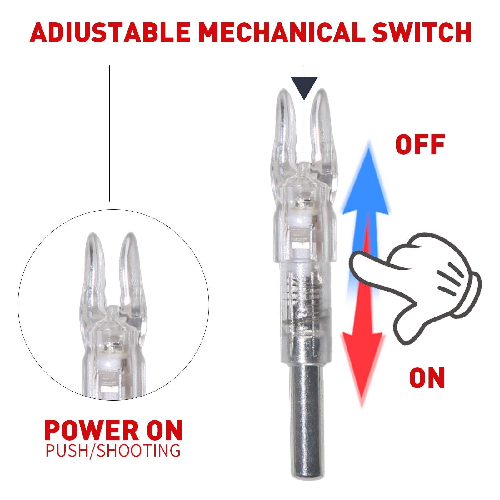 YAFIYGI 6 PCS Lighted Nocks for Arrows with .244"/6.2mm Inside Diameter Bowstring Activated Linear Switch LED Nocks Illuminated Lighted Archery Nocks