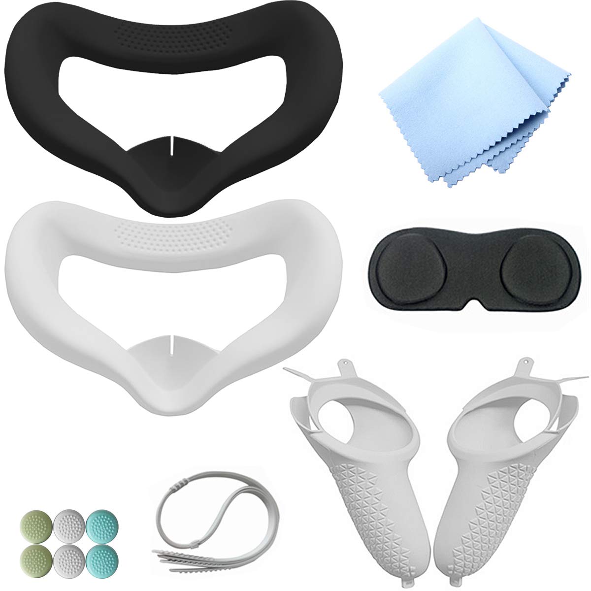 QAQGEAR VR Cover Silicone Cover Set for Oculus Quest 2, with Lens Cover Touch Controller Grip Cover Protective Accessories, Comfortable Anti-Throw Sweatproof Lightproof Anti-Leakage
