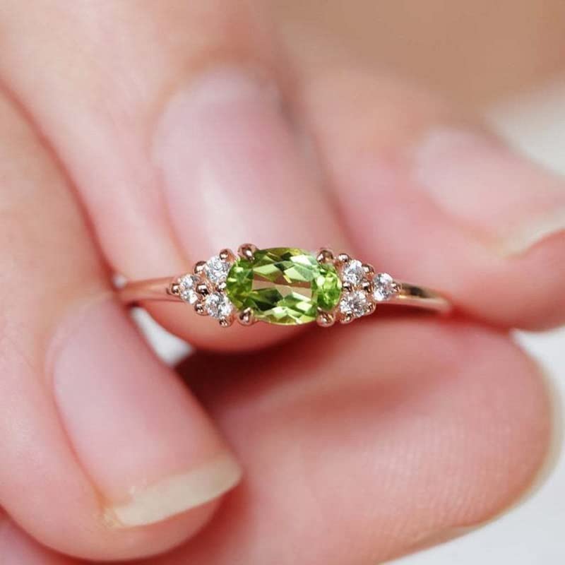 ZJQZBSS 18-Karat Rose Gold Sparkly Olive Green Crystal Diamond Ring Cubic Zirconia Ring CZ Diamond Multi-Row Ring Eternal Engagement Wedding Ring for Women (Size 6)