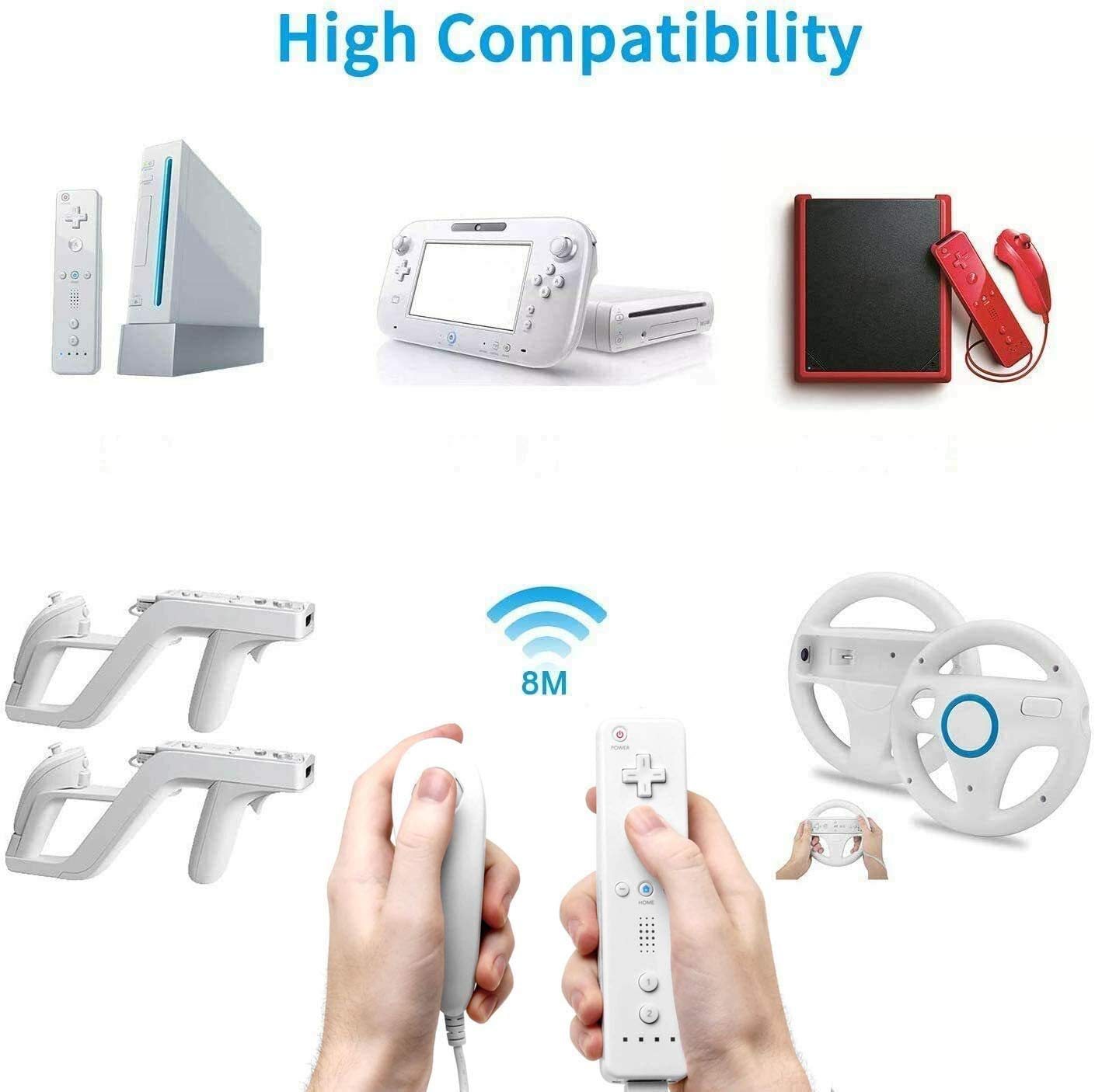 Wii Wireless Remote Motion Controller, Built-in Motion Plus Controller Remoto e Nunchuck con Custodia in Silicone per Wii (White)