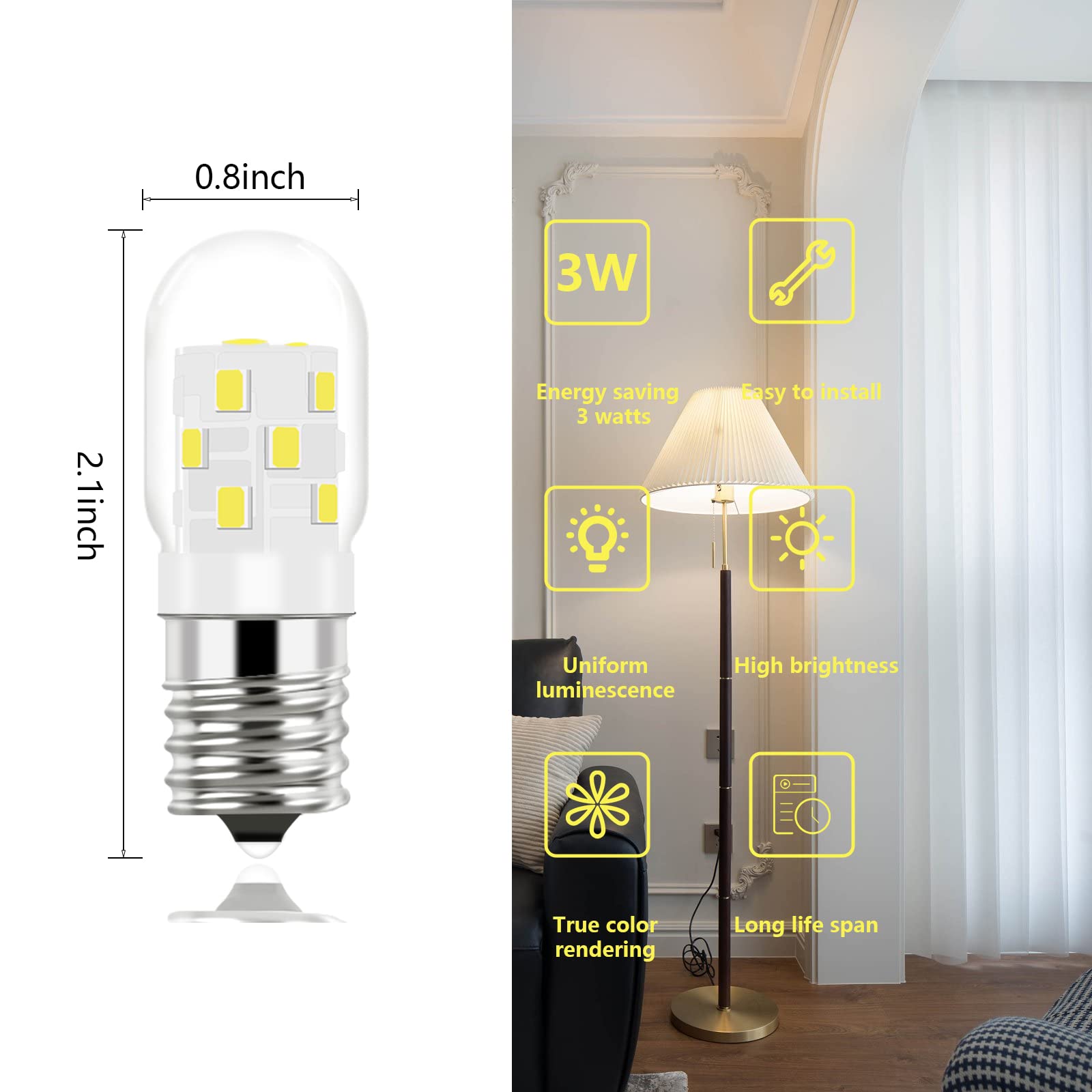 PANDEELS LED 8206232A Microwave Light Bulb (2 Pack) E17 LED Bulbs Replacement 8206232A Whrilpool Microwave 40w Light Bulb - 360LM Daylight White 6000K for Refrigerator Stove Range Hood