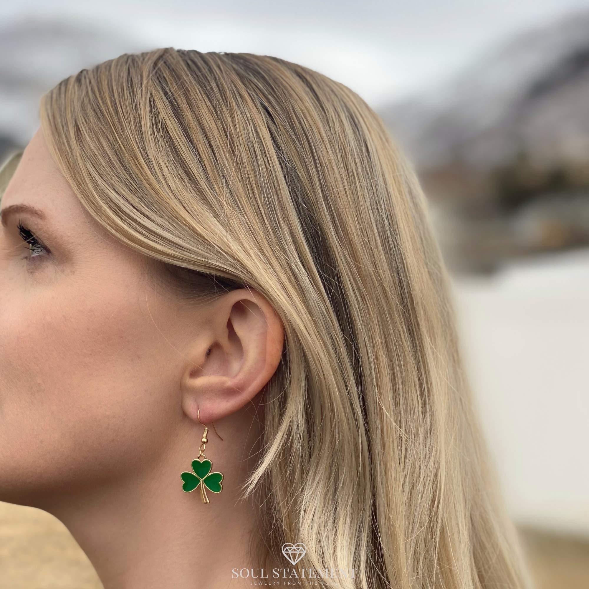Shamrock Green Dangle Earrings: Green Clover Dangling Earrings for Women - St Patrick's Day Accessories (Gold)