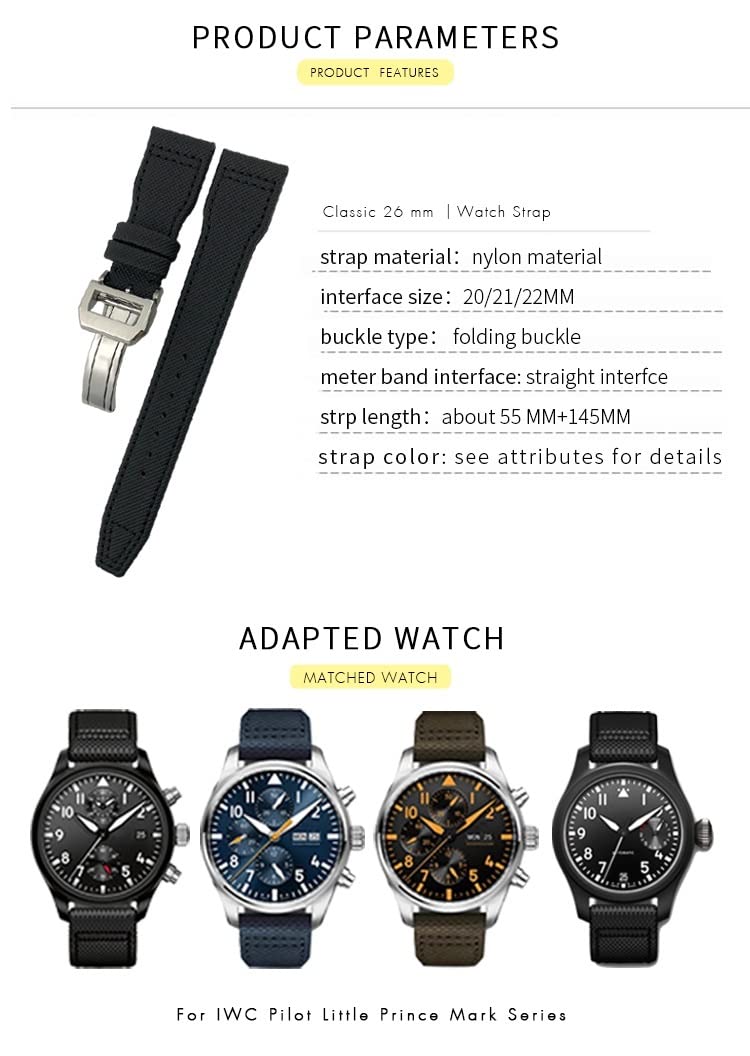 SKM 20mm 21mm 22mm Nylon Calfskin Watchband Fit for IWC Big Pilot IW377714 Mark18 Spitfire Nylon Real Leather Strap (Color : Green line 1, Size : 20mm Silver Clasp)