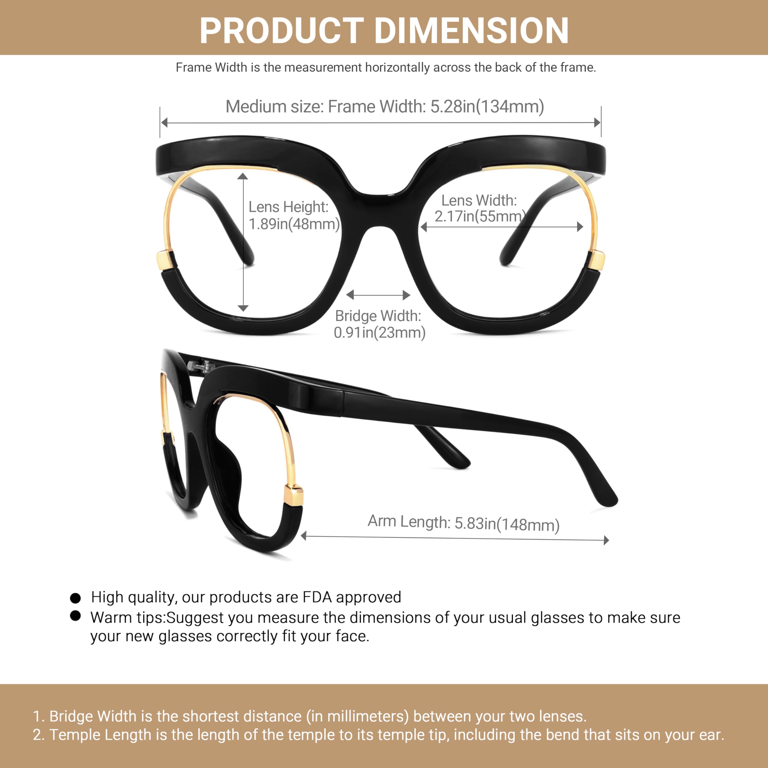 VOOGLAM Oversized Black Square Blue Light Blocking Glasses Clear Lens for Women Fredia OX739865-03