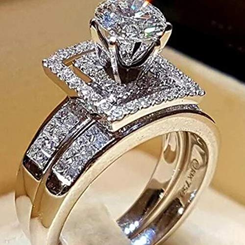 Rnydrny Rnydrny Chic Women White CZ Silver Ring Set Wedding Engagement Jewelry (7)