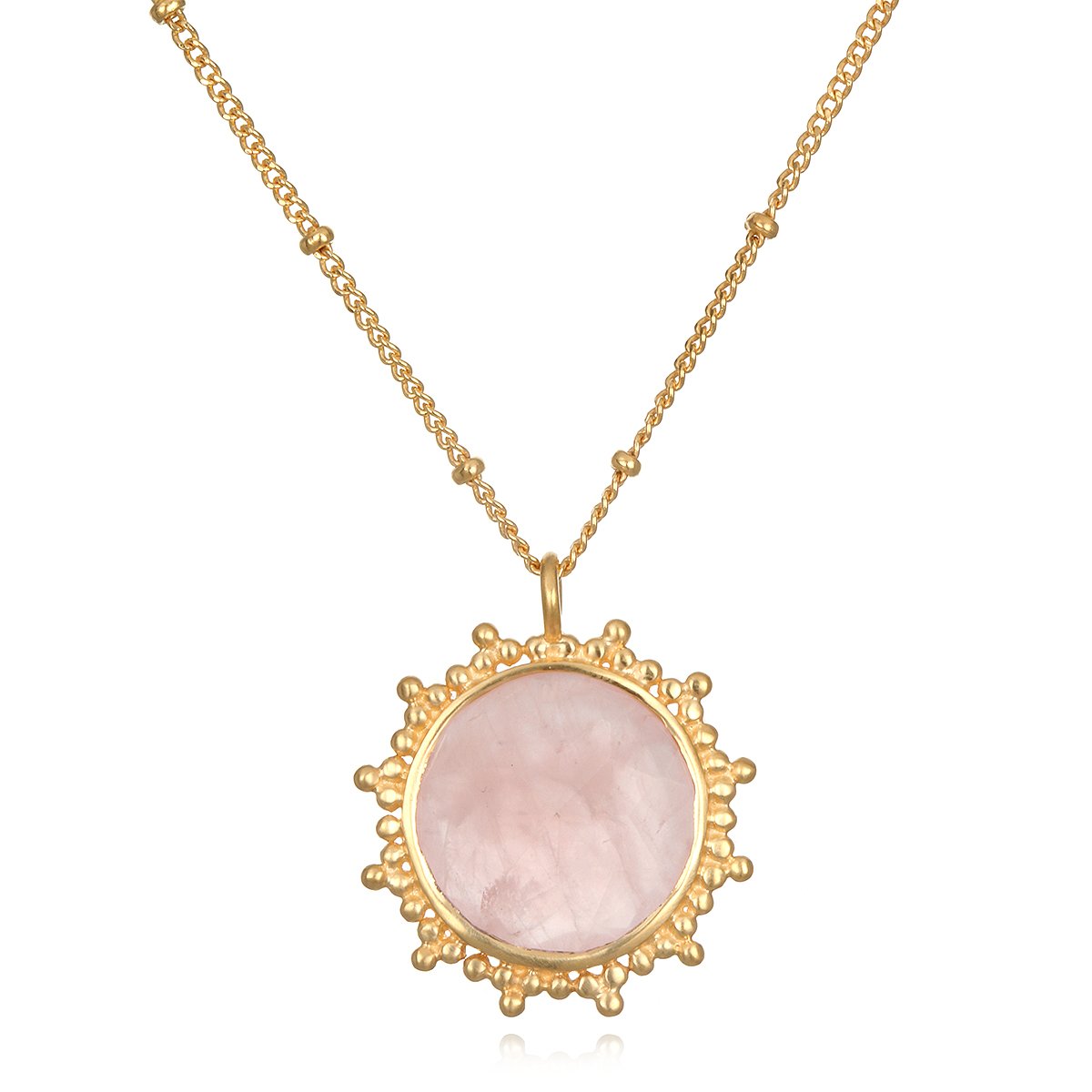 Satya Jewelry 18K Yellow Gold Plated Rose Quartz Sunburst Women's Necklace, 18"
