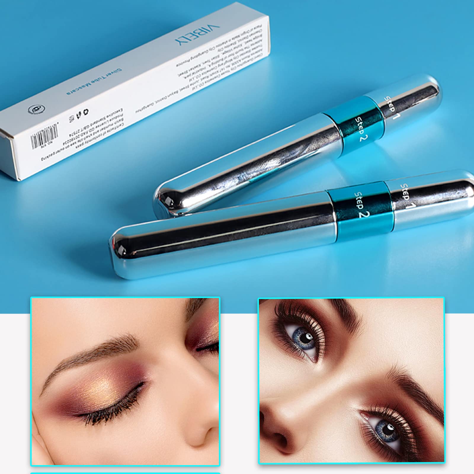 Vibely Mascara 5x Longer Waterproof, 2 in 1 4D Silk Fiber Lash Mascara, Lash Cosmetics Vibely Mascara 5x Longer Washable, Long-lasting Thrive Black Mascara for Natural Lengthening and Thickening (3pcs)