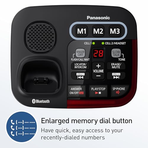 Panasonic Amplified Cordless Phone with Slow Talk, 40dB Volume Boost, 100dB Lound Visual Ringer, Hearing Aid Compatibility, Large Screen and Backlit Keypad, Link2Cell - KX-TGM430B - 1 Handset (Black)