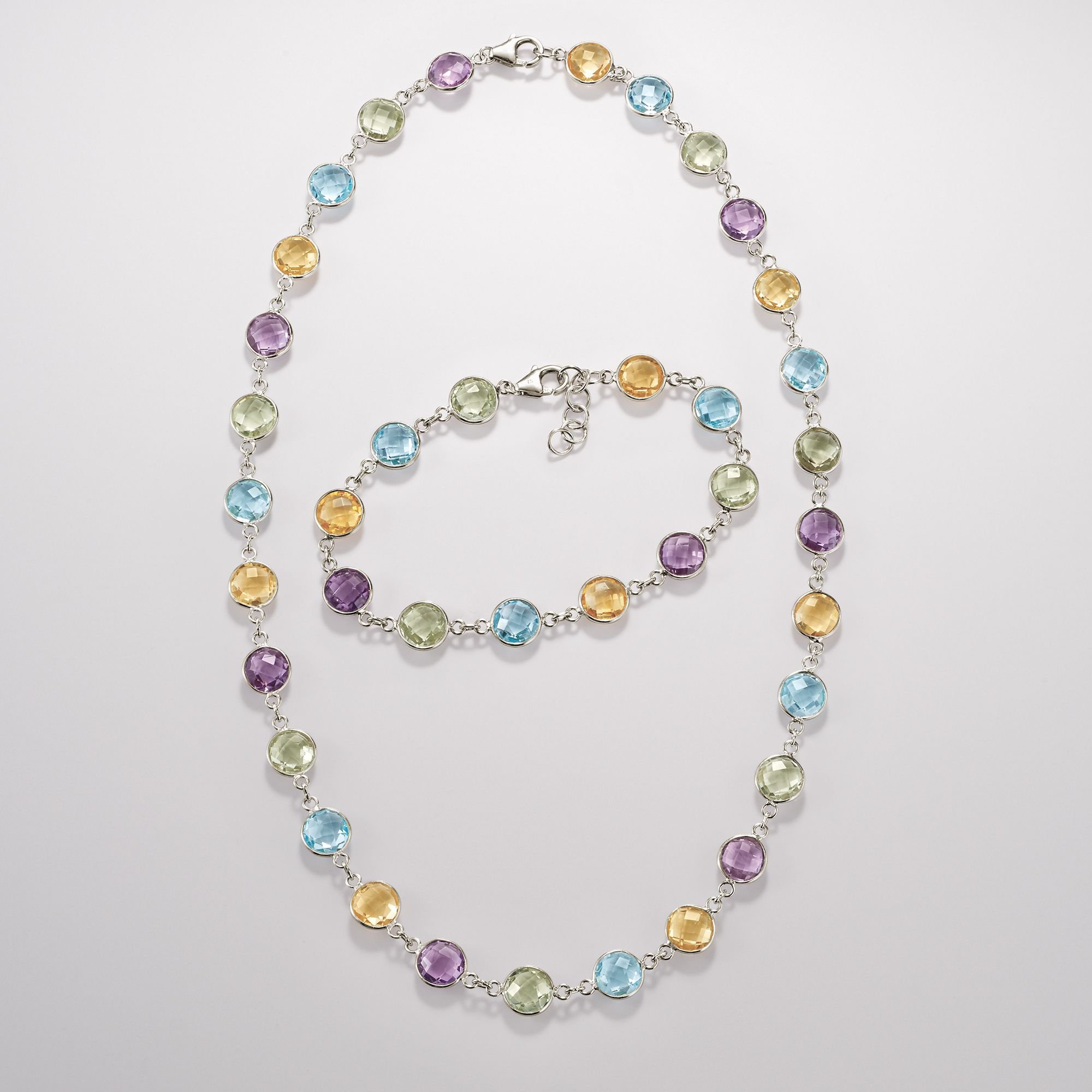 Ross-Simons 18.40 ct. t.w. Bezel-Set Multi-Stone Bracelet in Sterling Silver. 7 inches