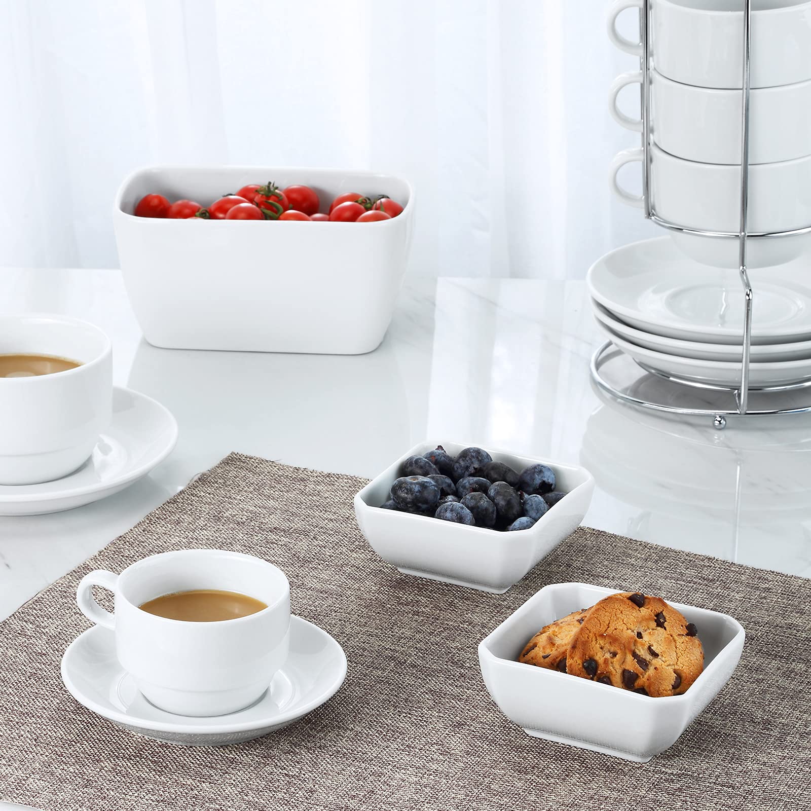 Yedio Porcelain Bowls Set and Porcelain Square Bowl Bundle
