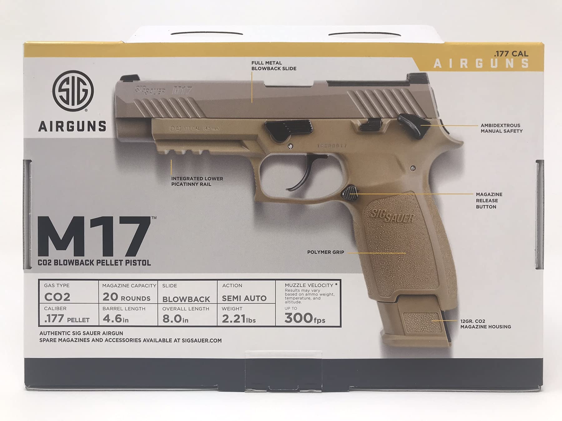 Sіg Sauer M17 CO2 .177 Cal Blowback Air Pistol with Wearable4U Bundle (Tan Air Pistol +Sight)