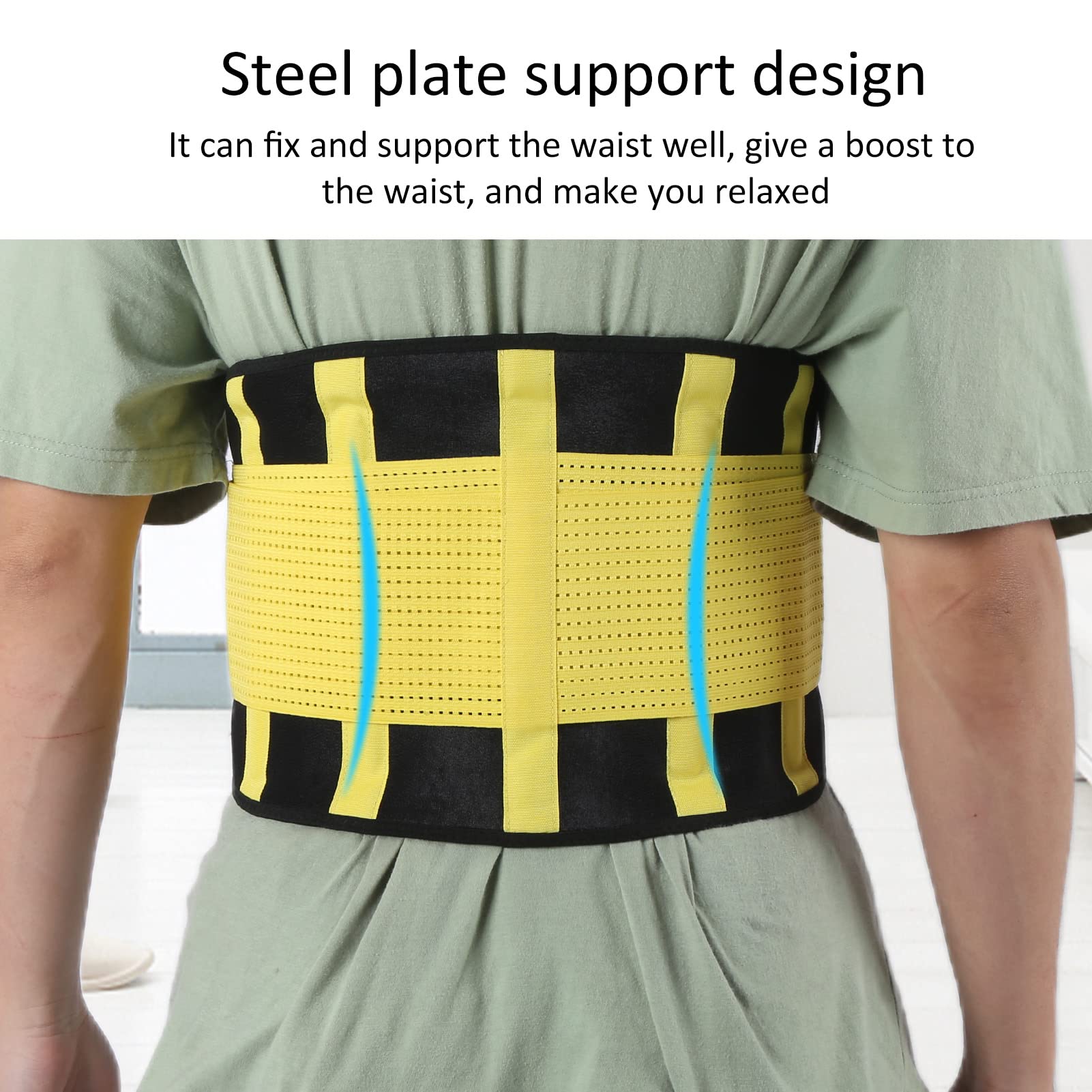 Shanrya Back Support Belt, High Elasticity Soft Back Brace for Home for Prevent Back Injuries(yellow)