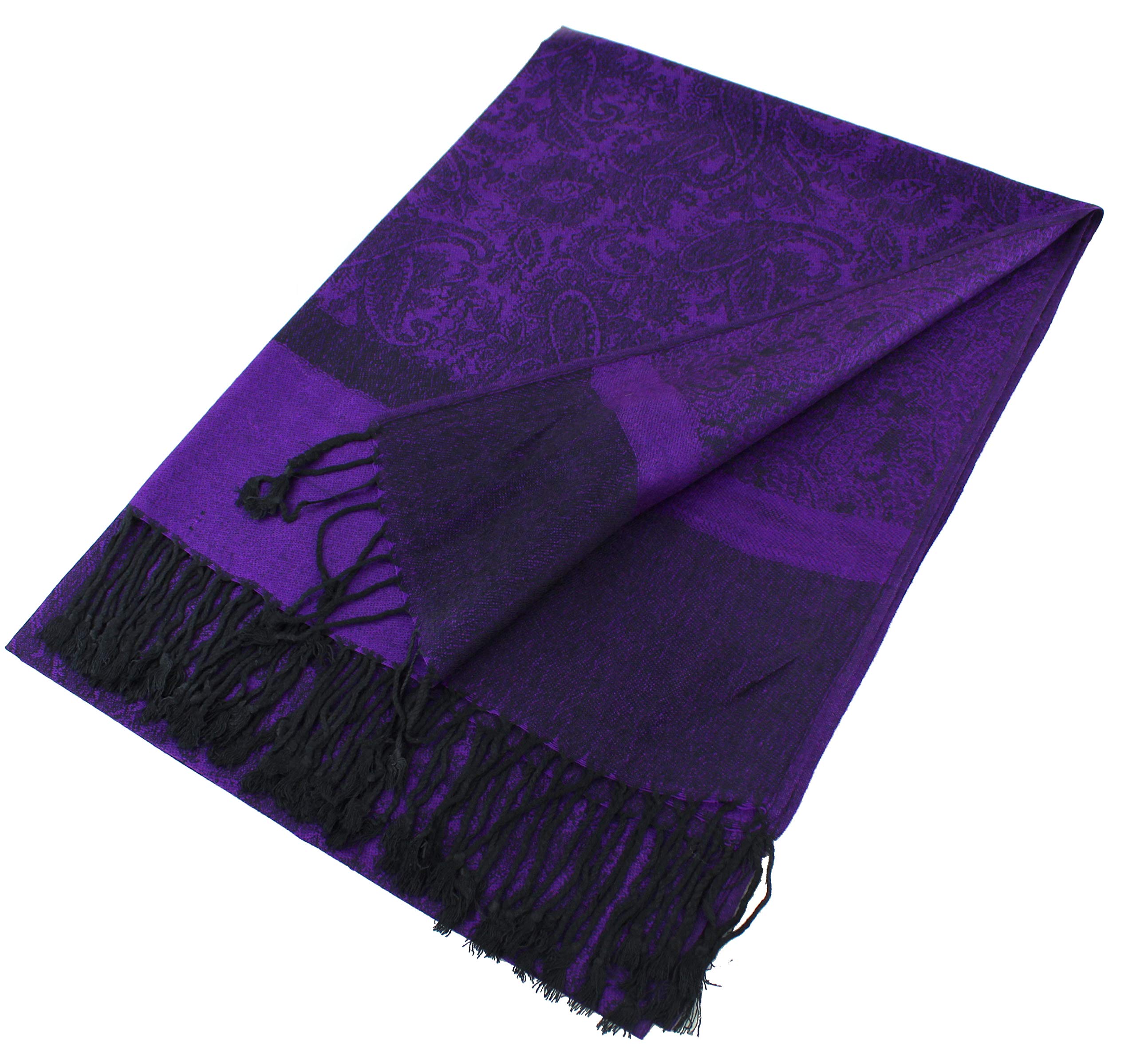 PASKMLNA Paisley Jacquard Pashmina Shawl Wrap Scarf Stole (Purple-black01872)