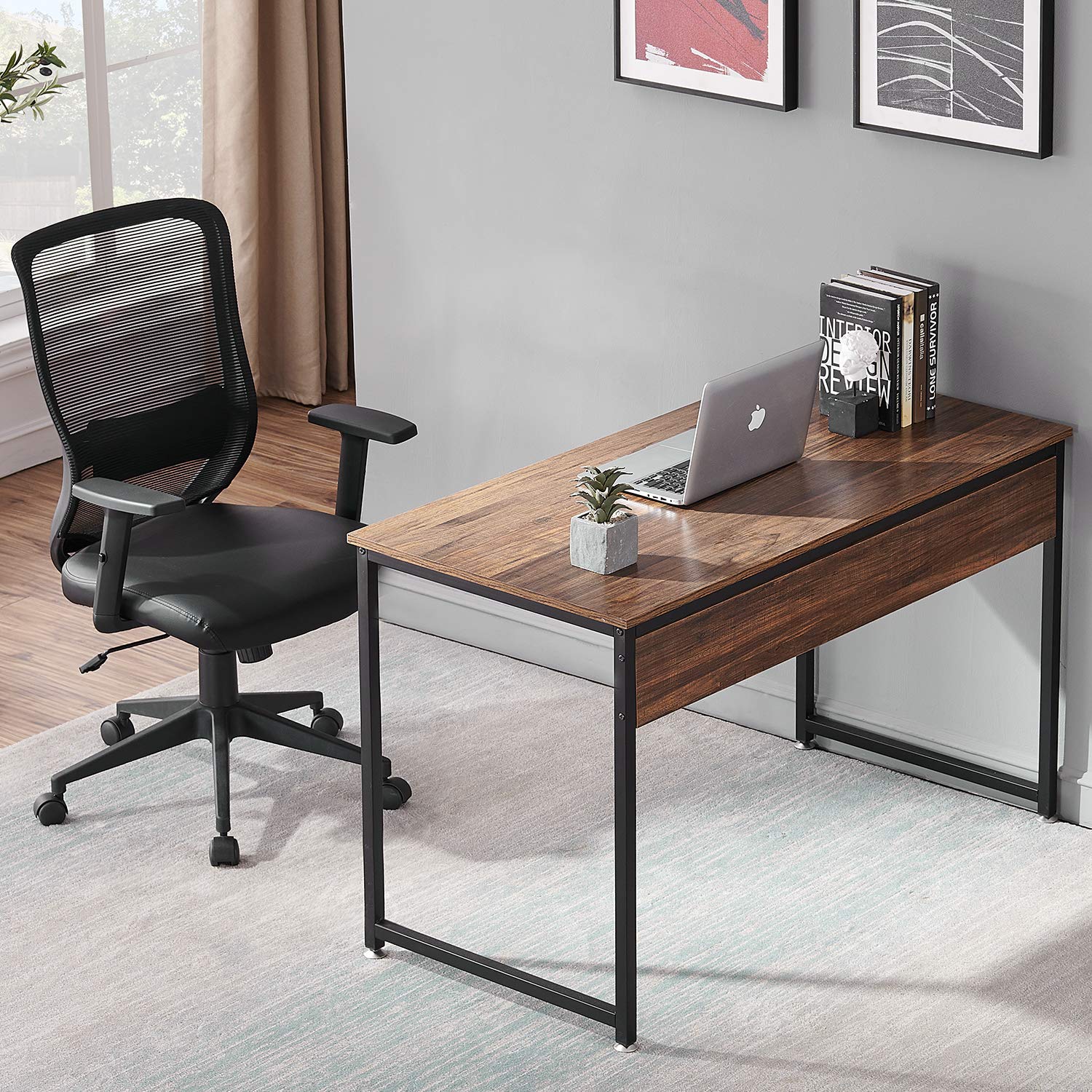 VECELO 47” Computer Desk Home Office Writing Laptop Table for Study Studio Work, Brown