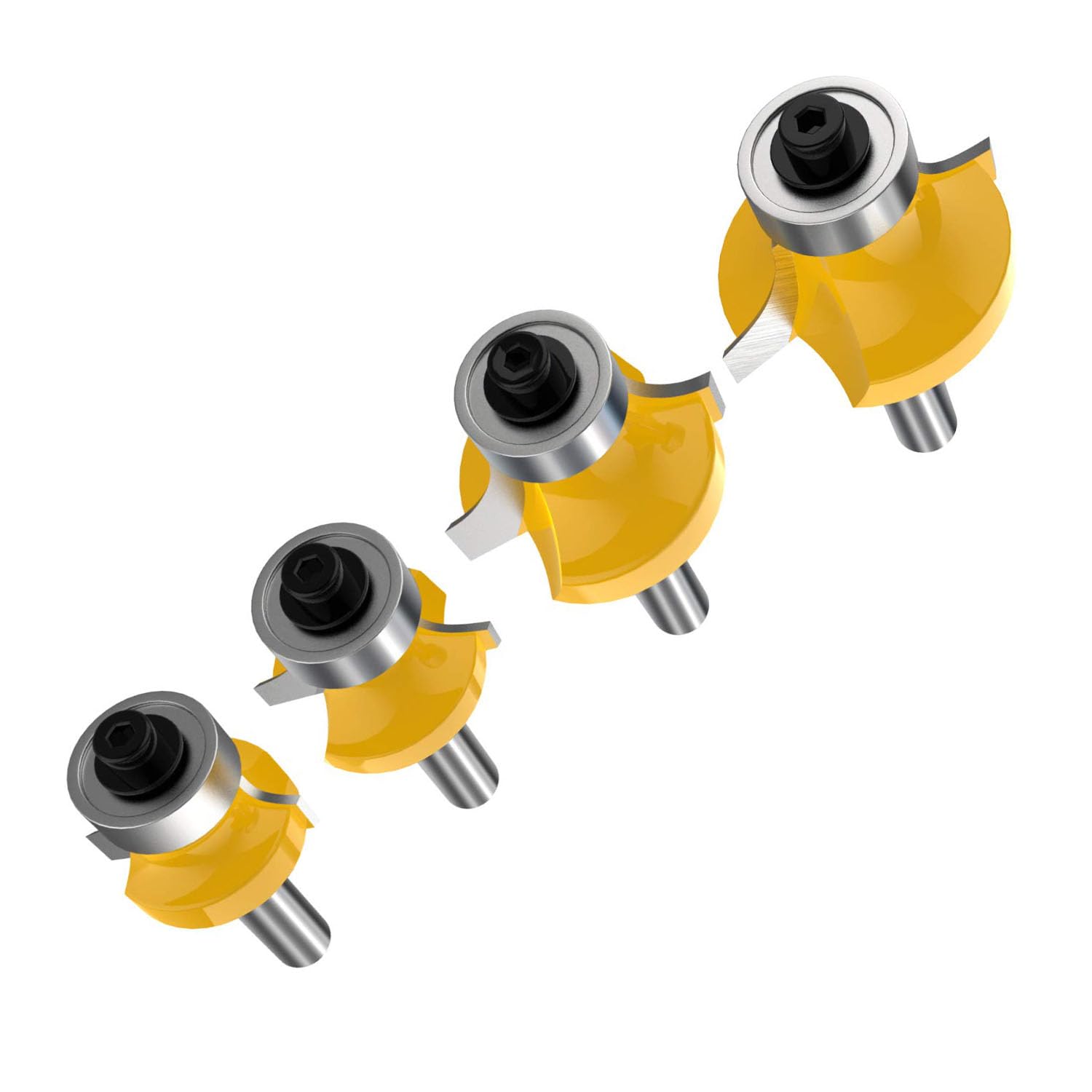 TOTOWOOD Roundover Router Bit Set,4pcs Router bit Set,1/4 inch Shank,Radius in 1/8", 1/4", 3/16", 5/16",Bearing Guide for Rounding Edge bit