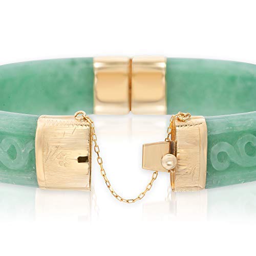 Regalia by Ulti Ramos 14K Yellow Gold Real Jade Hand Carved Bangle Bracelet